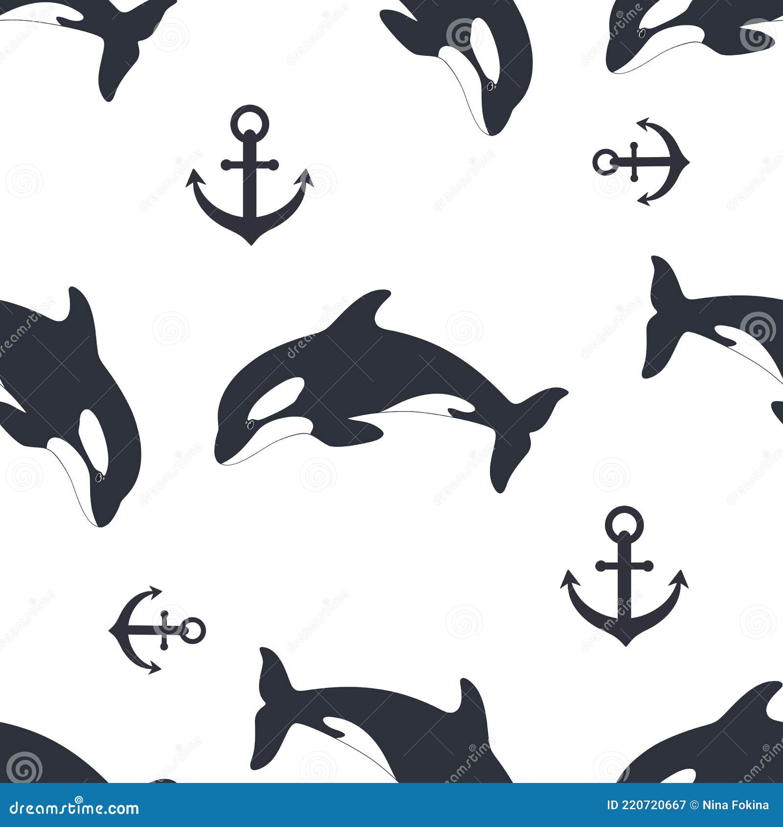 Vector Graphic Seamless Pattern with Black Whale-01 Stock Vector ...