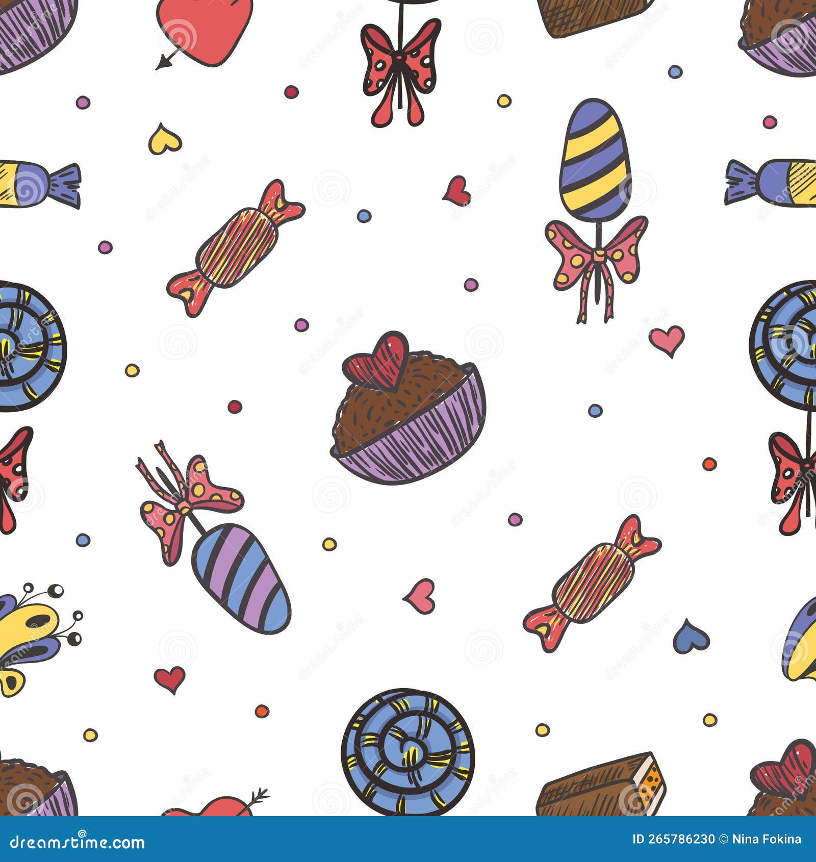 Vector Graphic Seamless Pattern with Sweets and Hearts 1 Stock ...