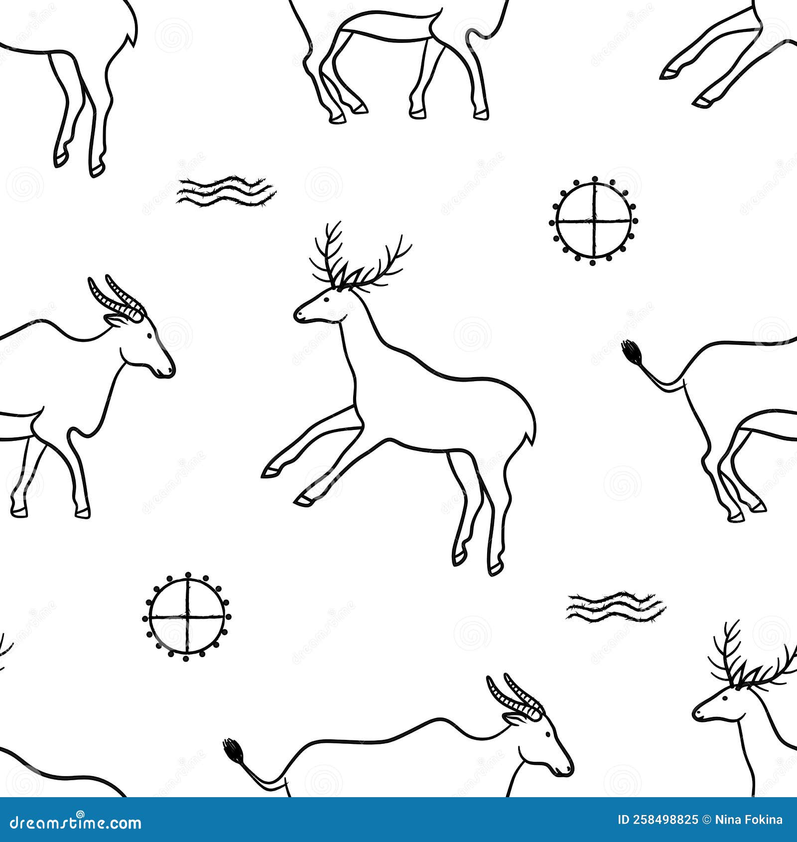 Vector Graphic Seamless Pattern with Wild Ancient Animals Stock Vector ...