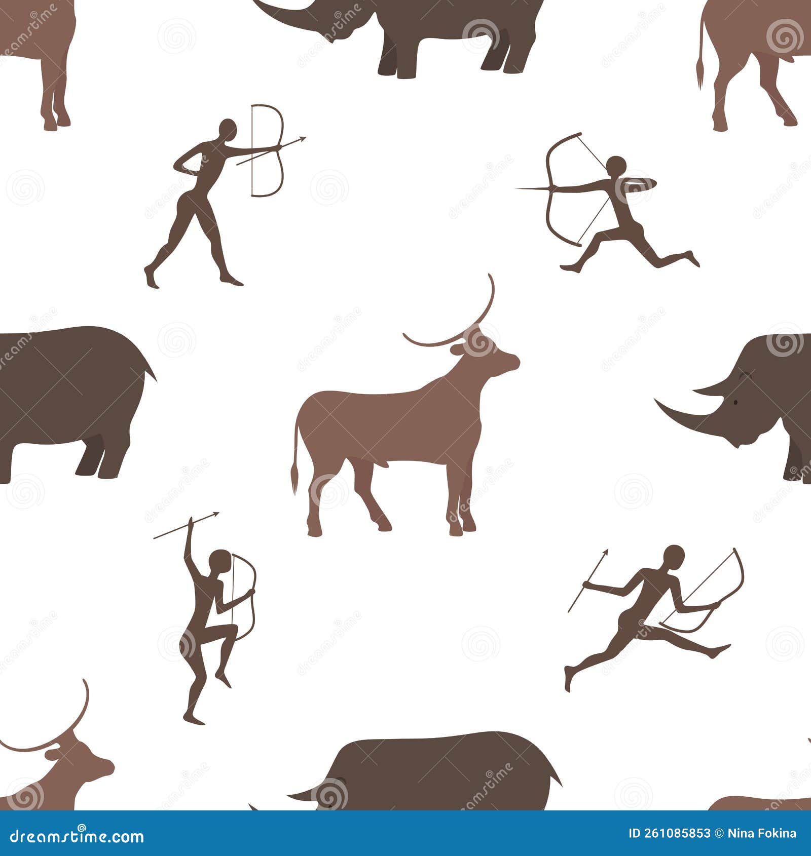 Vector Graphic Seamless Pattern with Wild Ancient Hunting Stock Vector ...