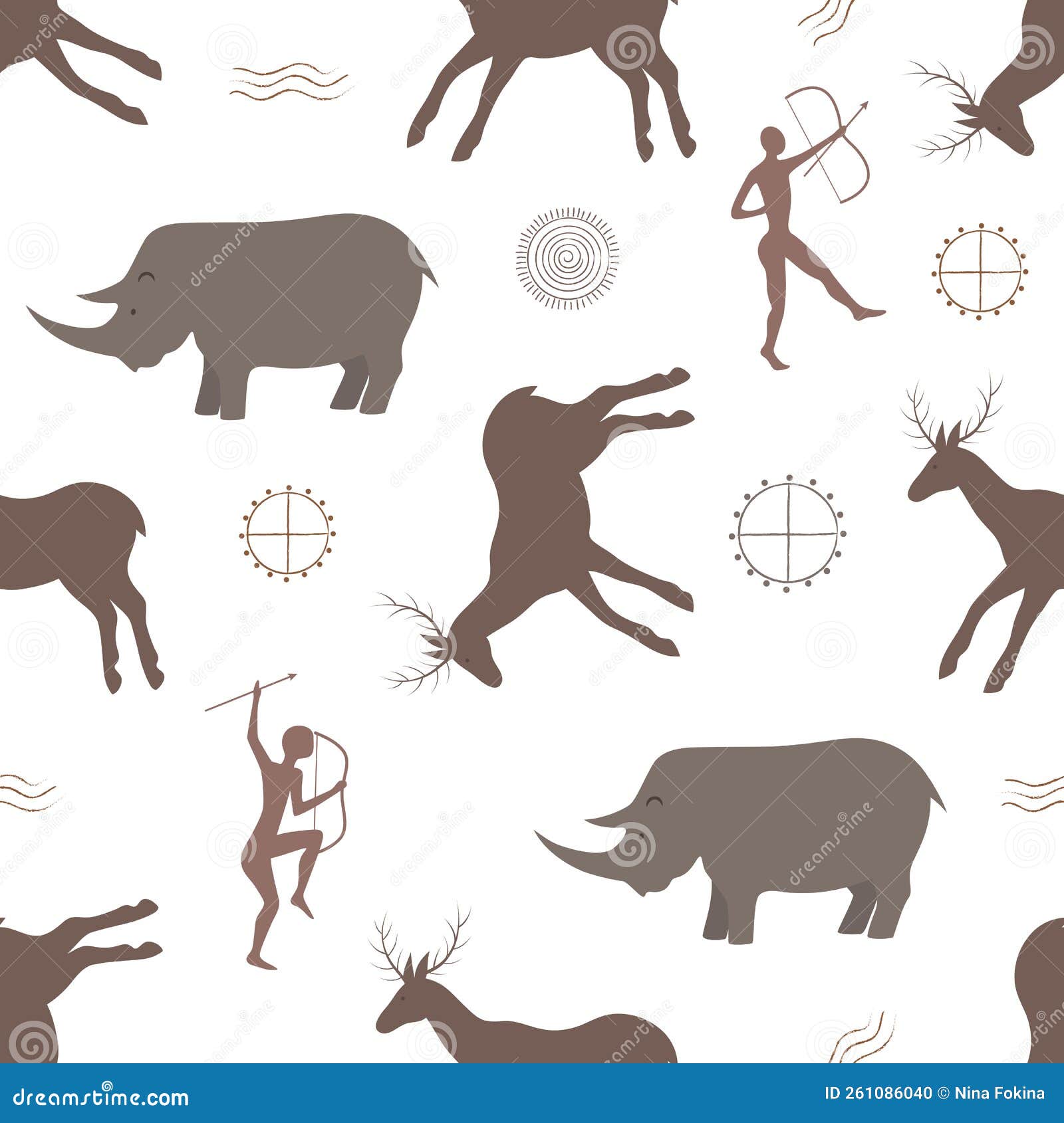 Vector Graphic Seamless Pattern with Wild Ancient Hunting Stock Vector ...