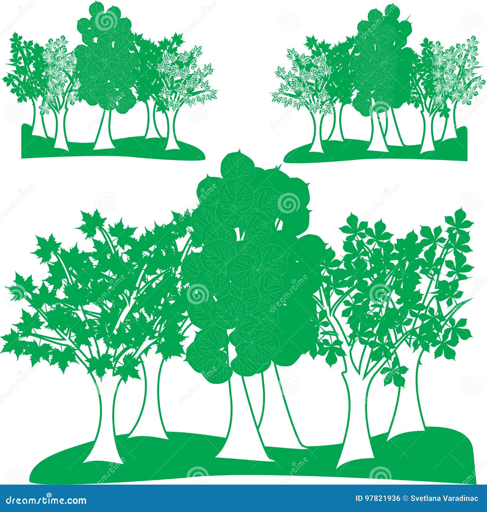 Vector Graphic Set Deciduous Trees on Landscapes. Stock Vector ...