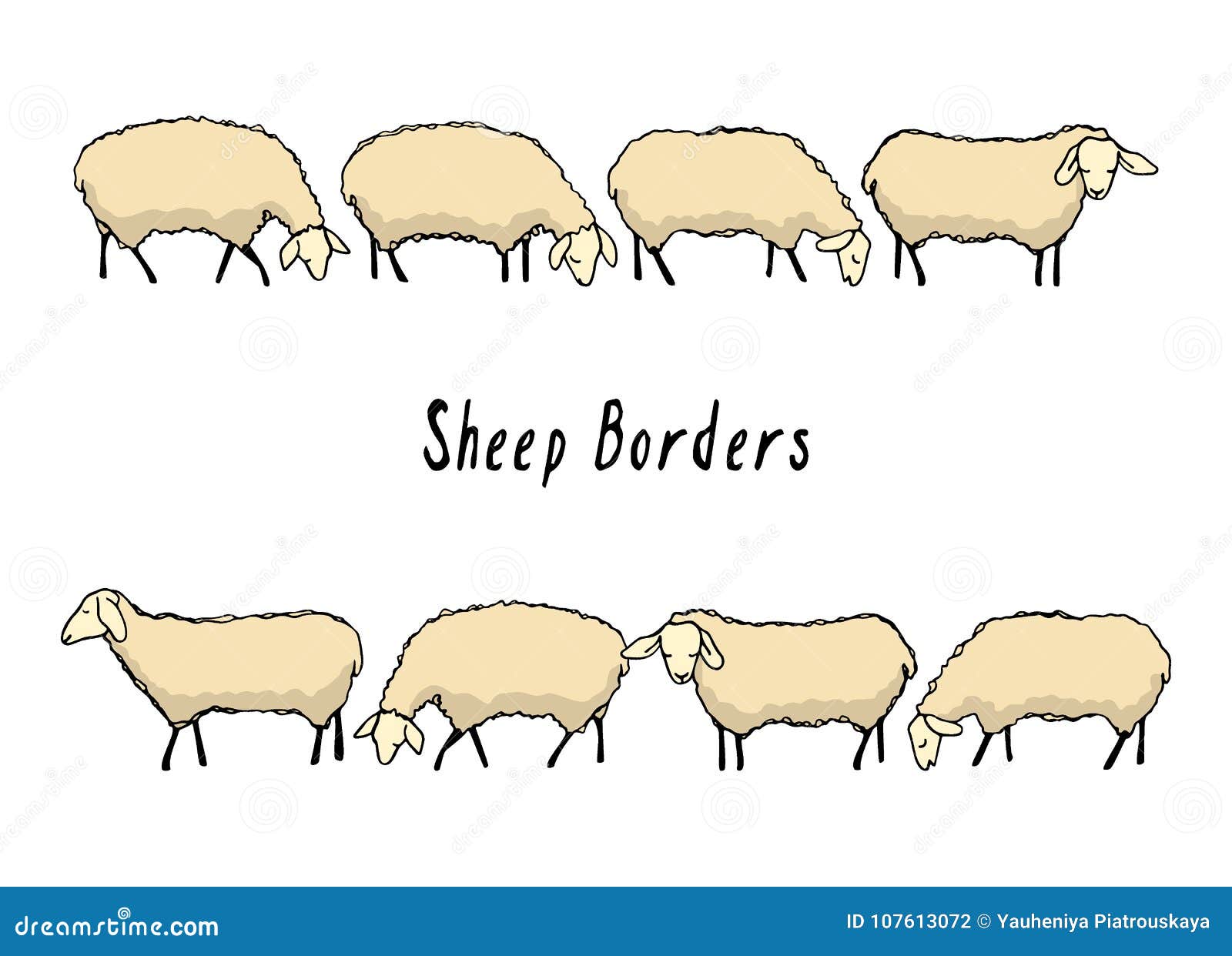 Hand drawn sheep borders stock vector. Illustration of farm - 107613072