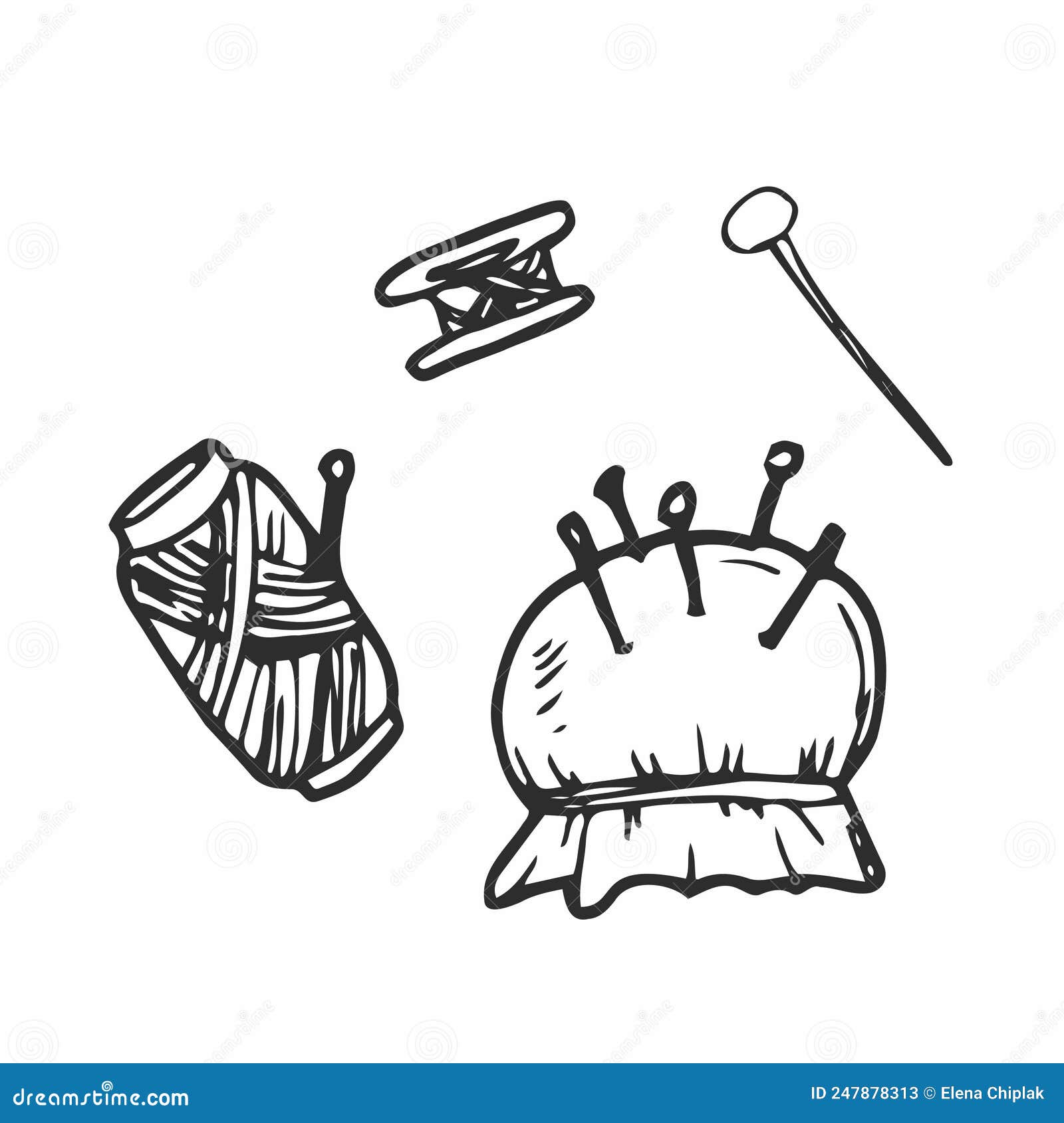 Vector Graphic Set of Hand Drawn Sewing Tools. Sewing Kit Illustration ...