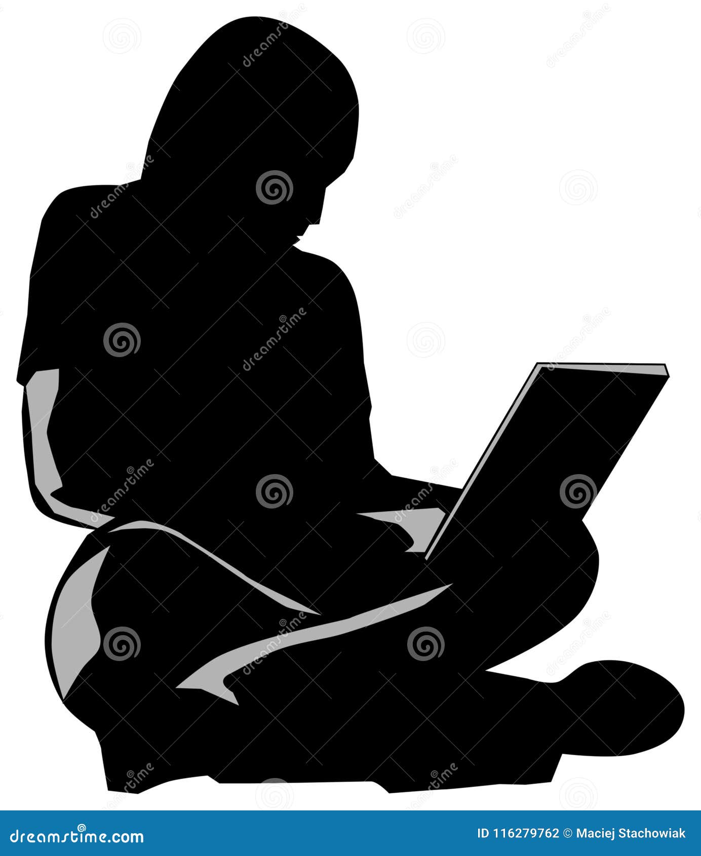 Silhouette with a Computer on White Background Stock Photo ...
