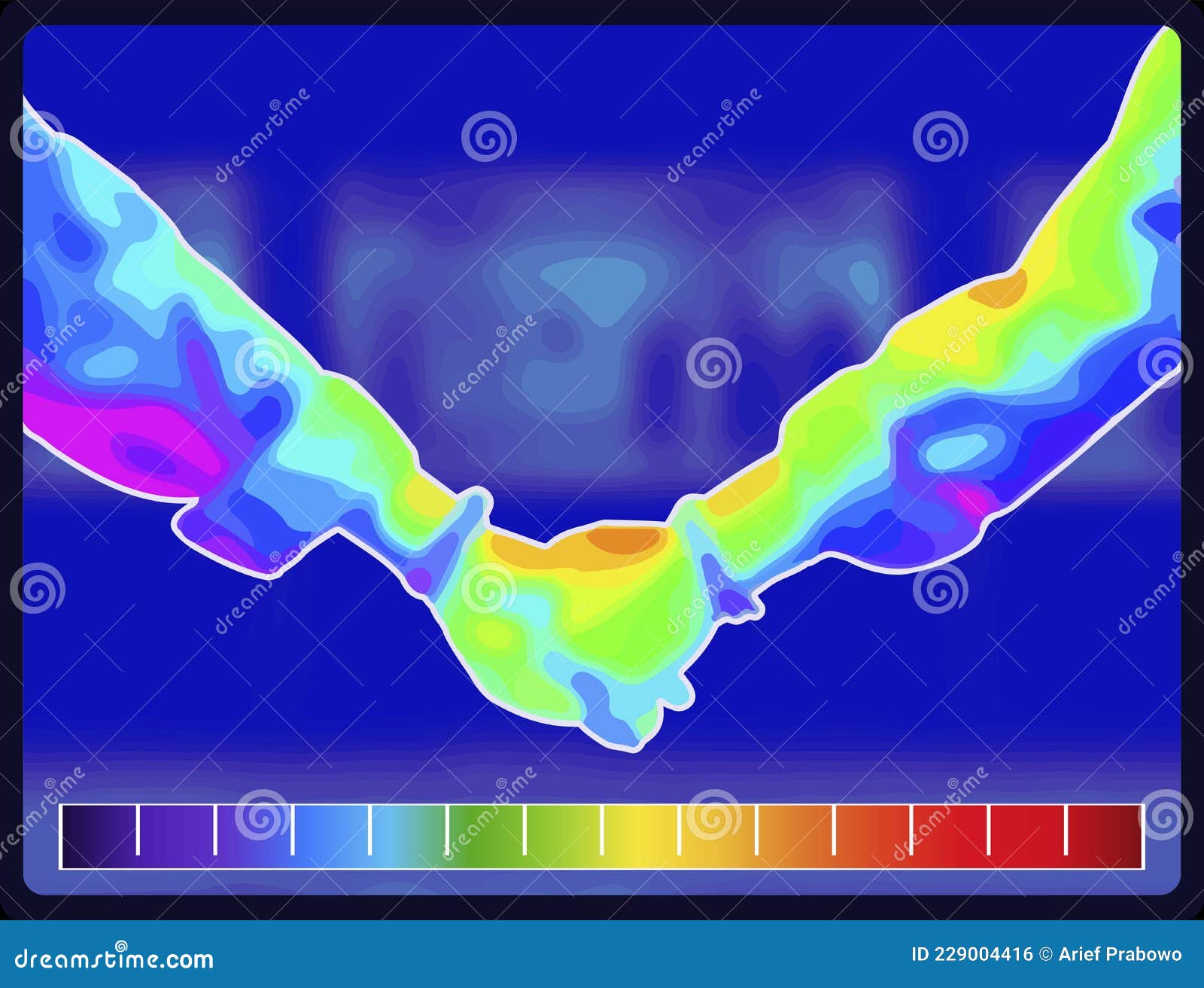 Vector Graphic Of Thermographic Image Of Holding Hands On Blue Blurred ...