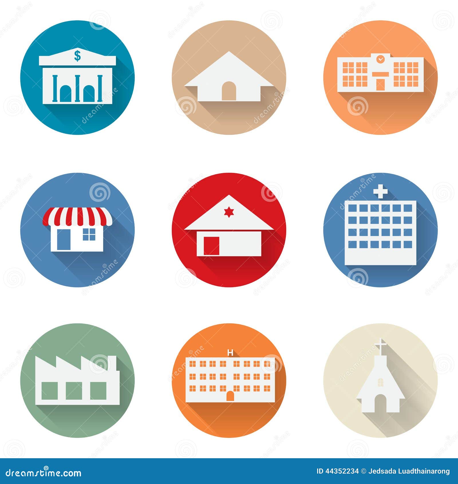 Vector of Graphical Urban Building Flat Design Icon Stock Vector ...