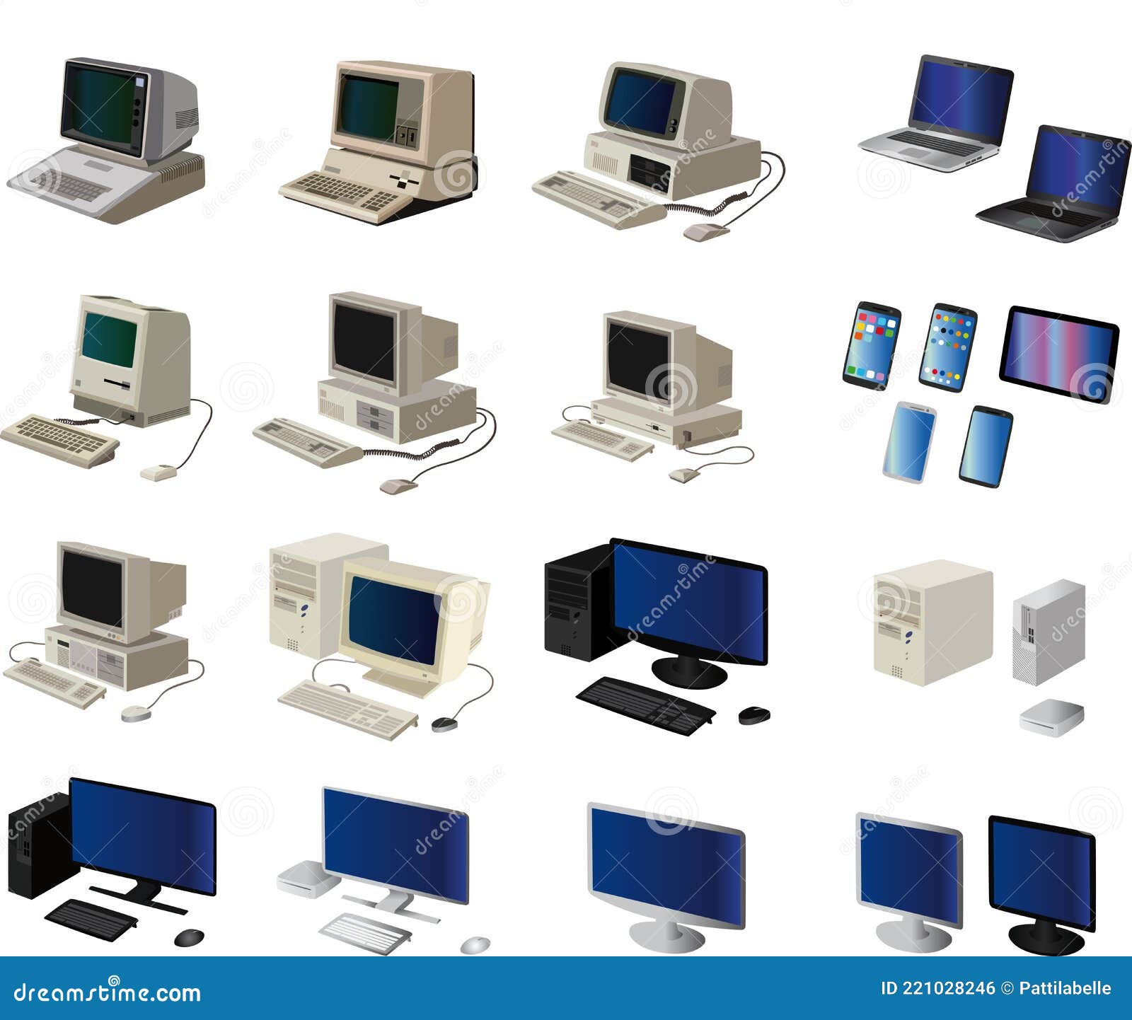 Vector Graphics of Desktop Computers and Mobile Computers from 1978 ...