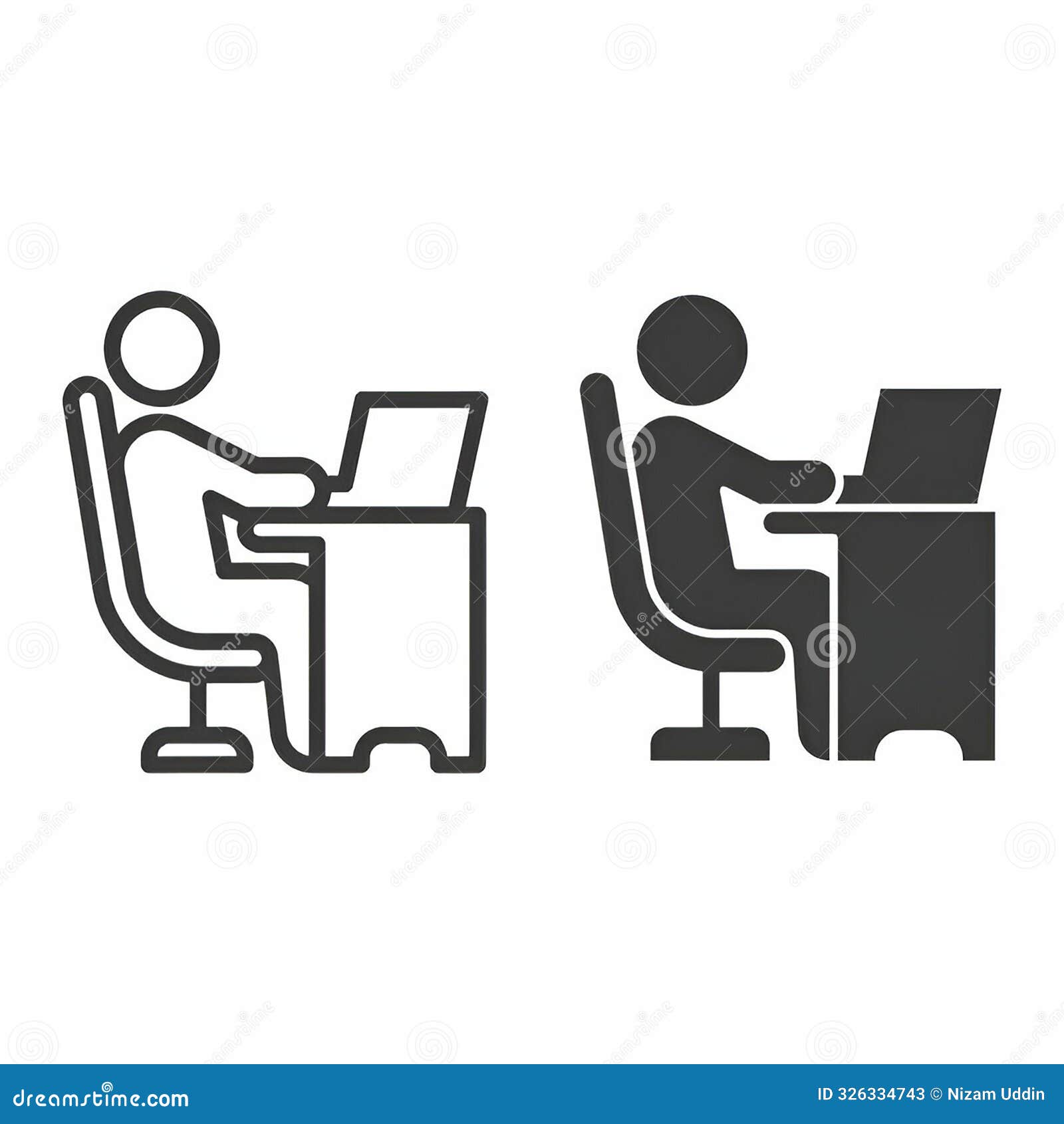 Man in Chair at Table with Laptop - Line and Solid Ico Stock ...