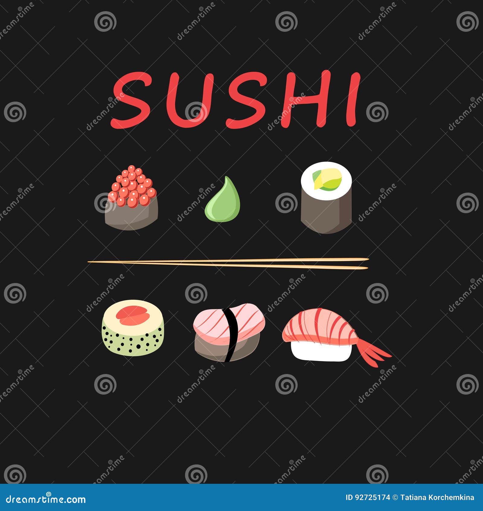 Vector graphics of sushi stock vector. Illustration of asian - 92725174