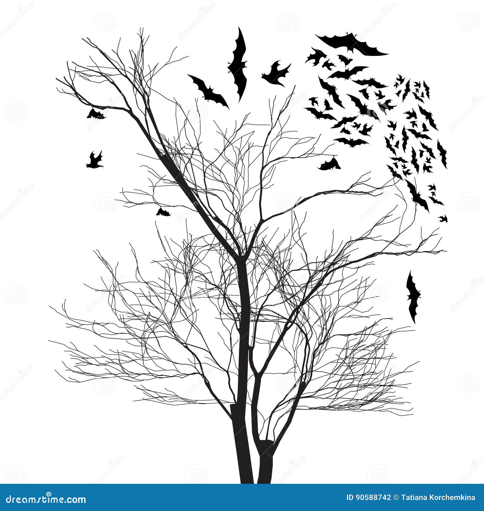 Vector Graphics of Trees and Bats Stock Vector - Illustration of greens ...