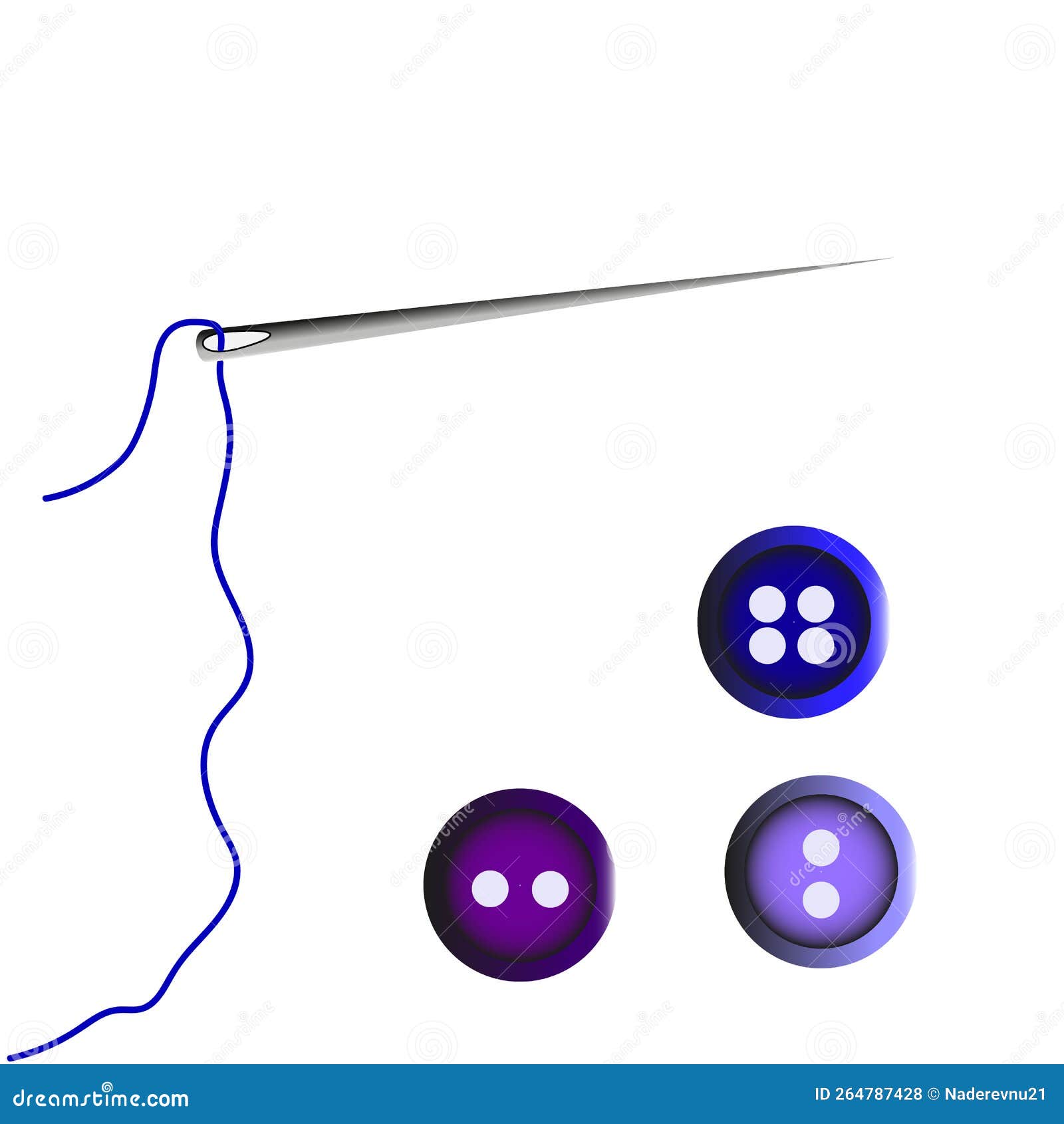A Needle with a Blue Thread and Three Buttons in Blue Tones Stock ...