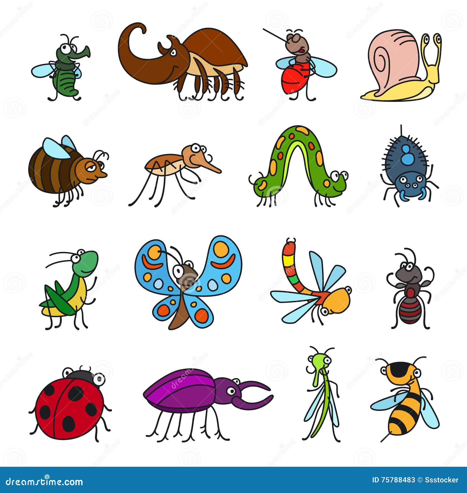 Vector Grappige Insecten En Insecten Vector Illustratie - Illustration ...