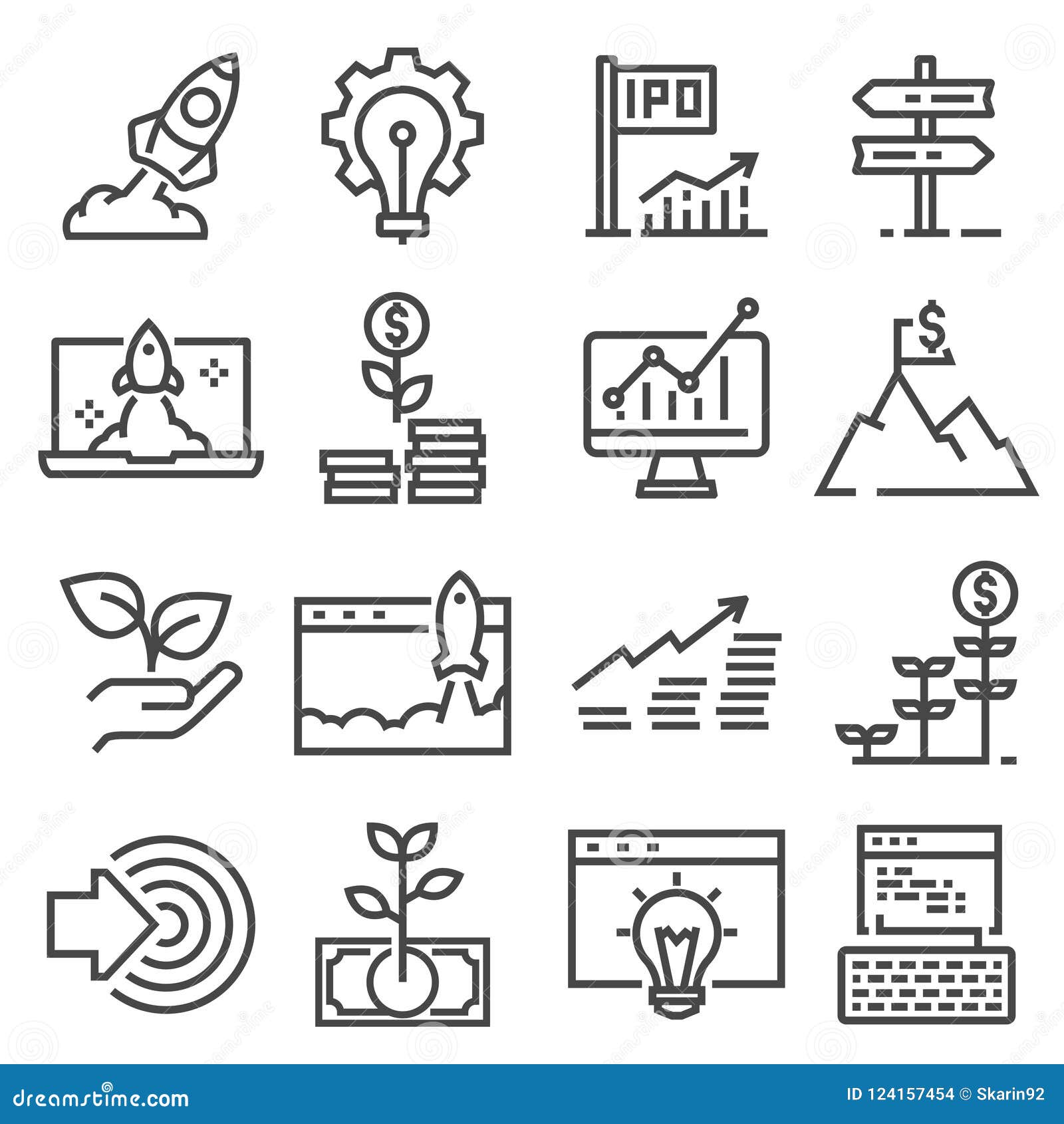 Vector Gray Linear Startup Icons Set. Startup Basic UI Elements Set ...