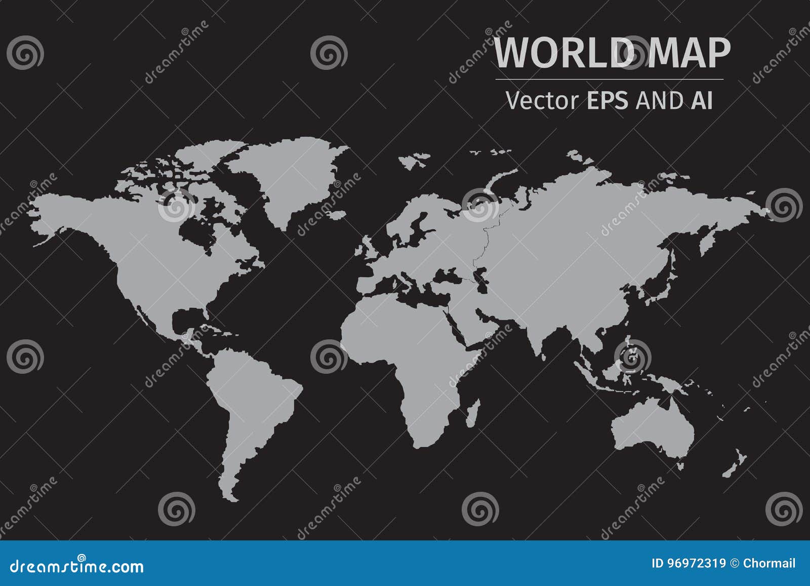 Vector Gray World Map on Black Background Stock Illustration ...
