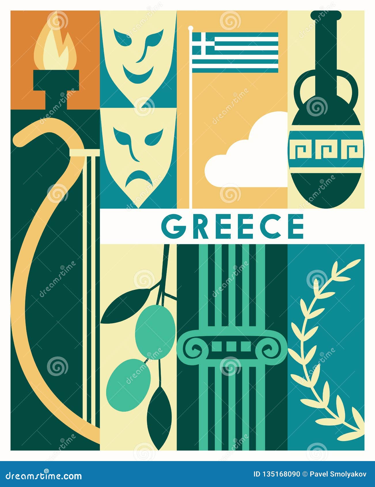 Greece Background. Landmarks Architectural Objects Of Greece Old ...