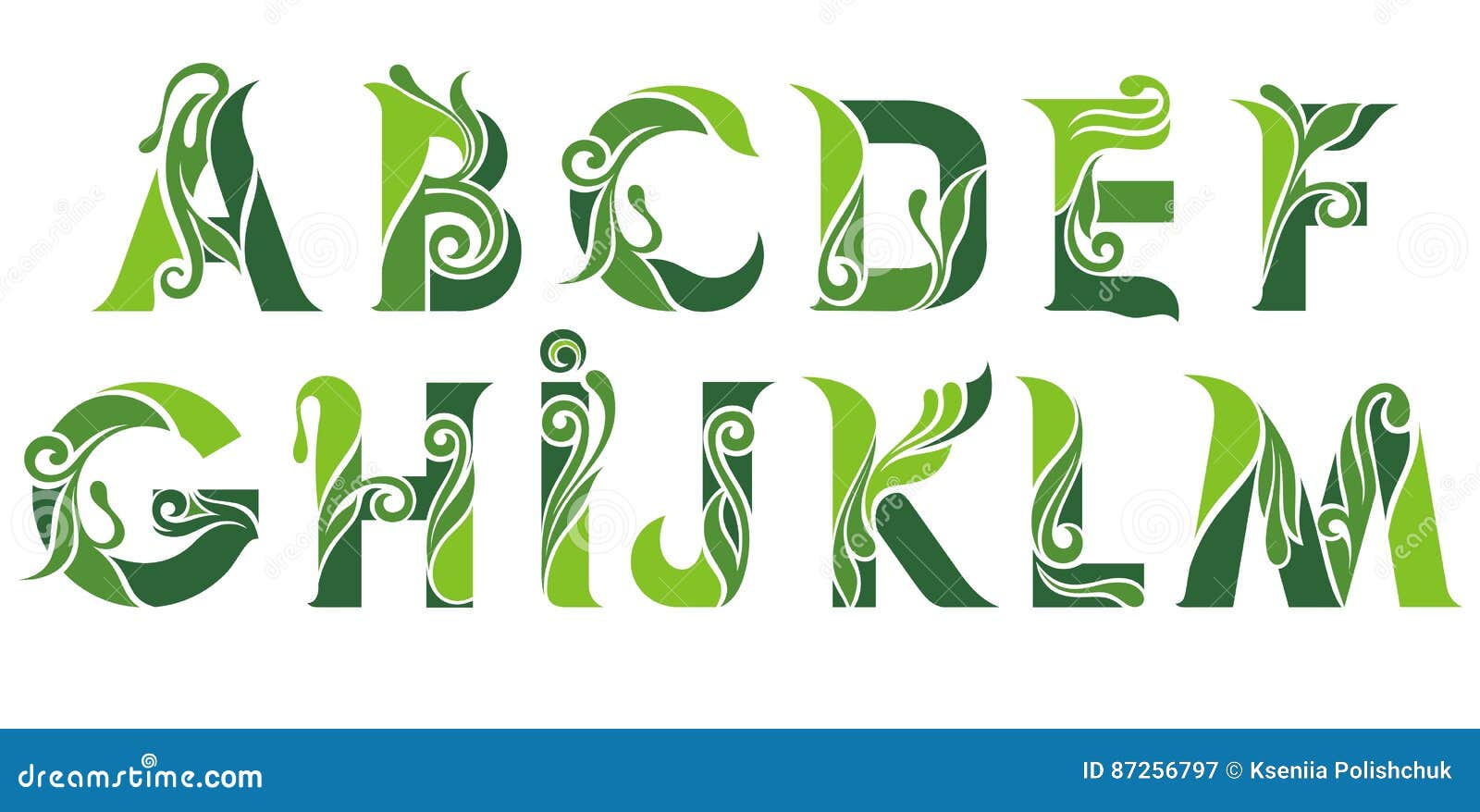 Vector green alphabet stock vector. Illustration of floral - 87256797