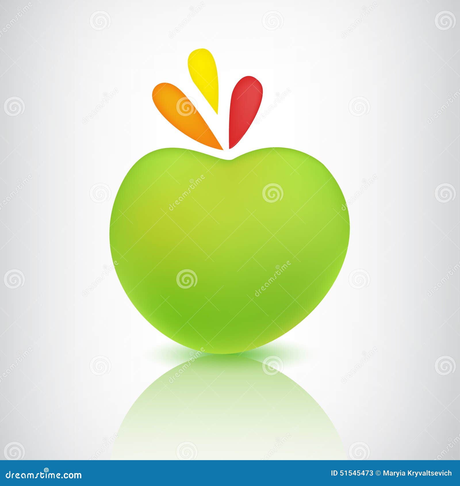 Vector Green Apple Icon with Shadow and Reflection Stock Vector ...