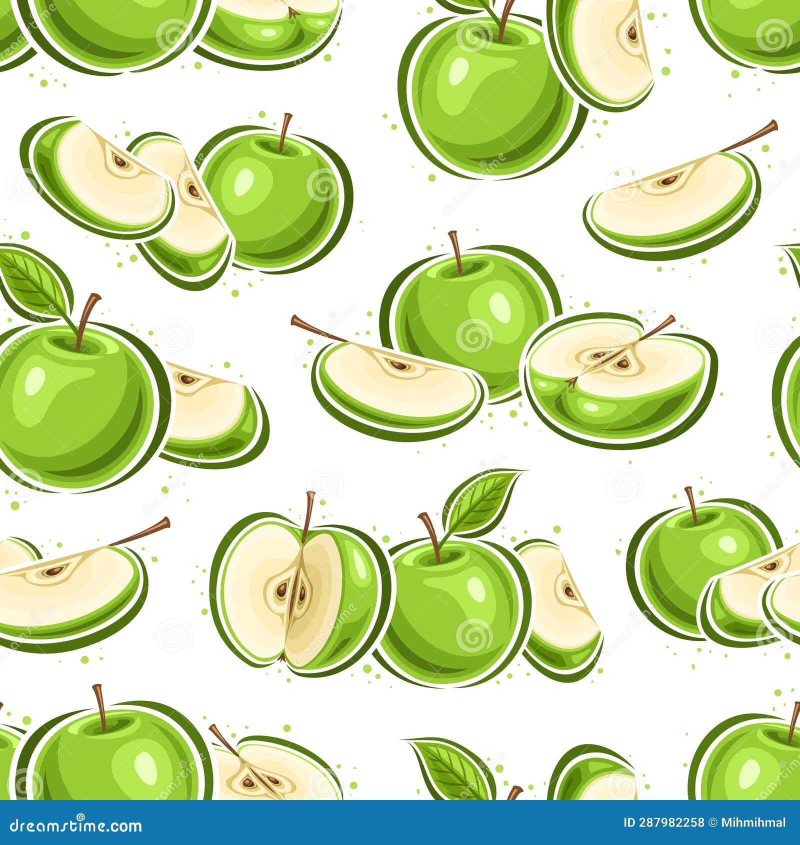 Vector Green Apples Seamless Pattern Stock Illustration - Illustration ...