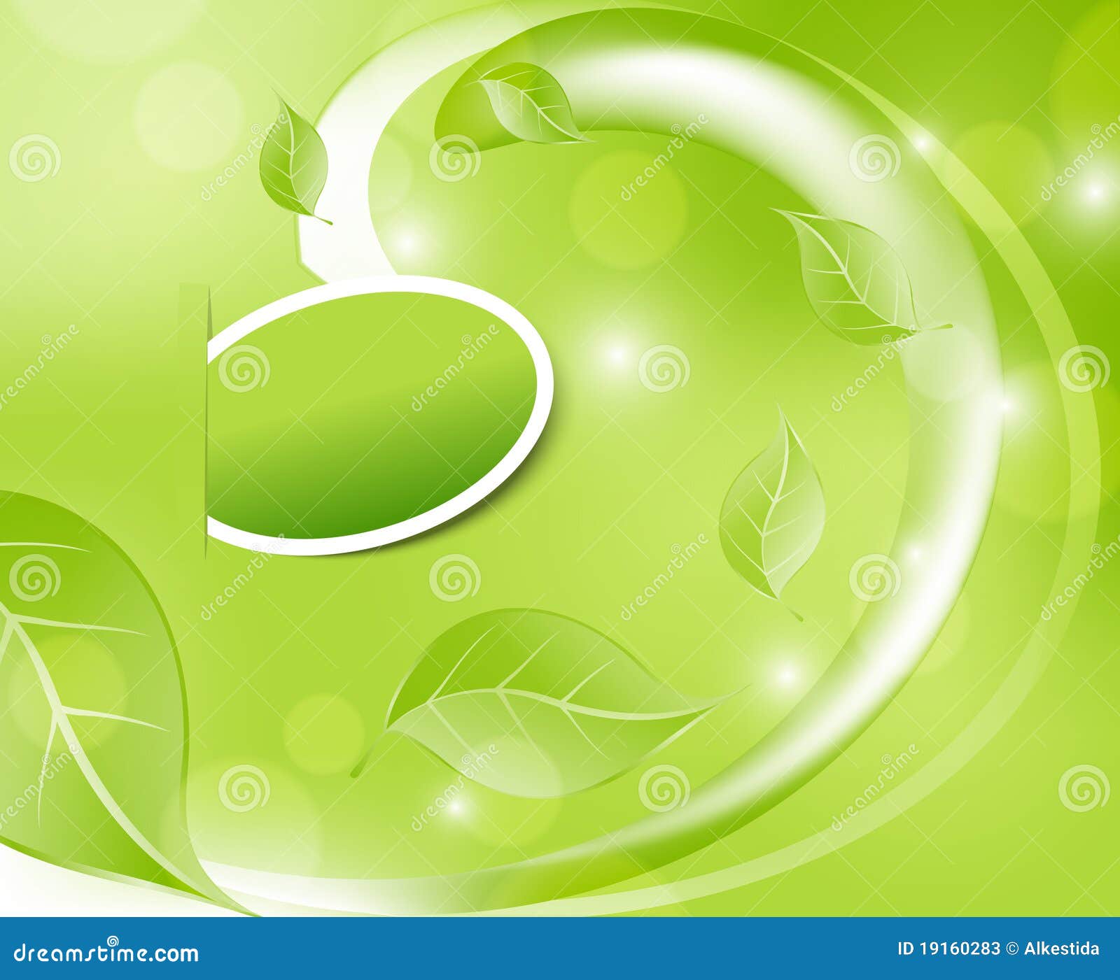 Vector Green Background with Leaves, Waves Stock Vector - Illustration ...