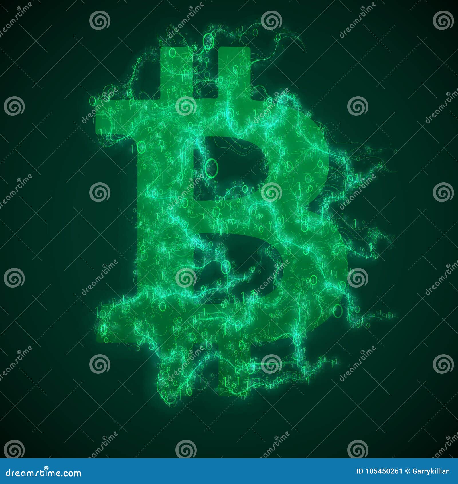 Vector Green Bitcoin Symbol Constructed with Flowing Binary Numbers. Bitcoin, Blockchain ...