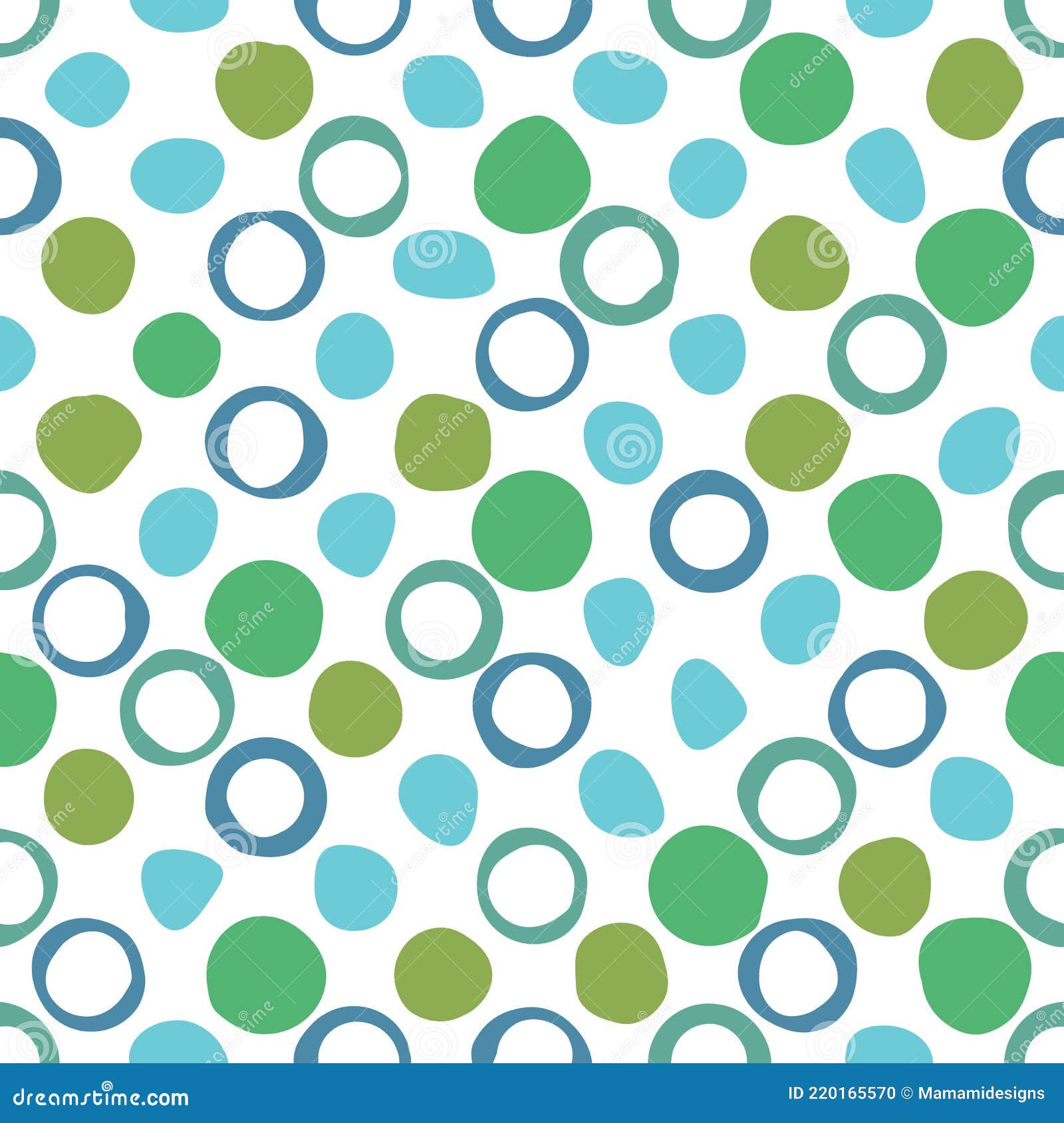 Vector Green and Blue Doodle Repeat Pattern of Bubbles and Dots. Hand ...