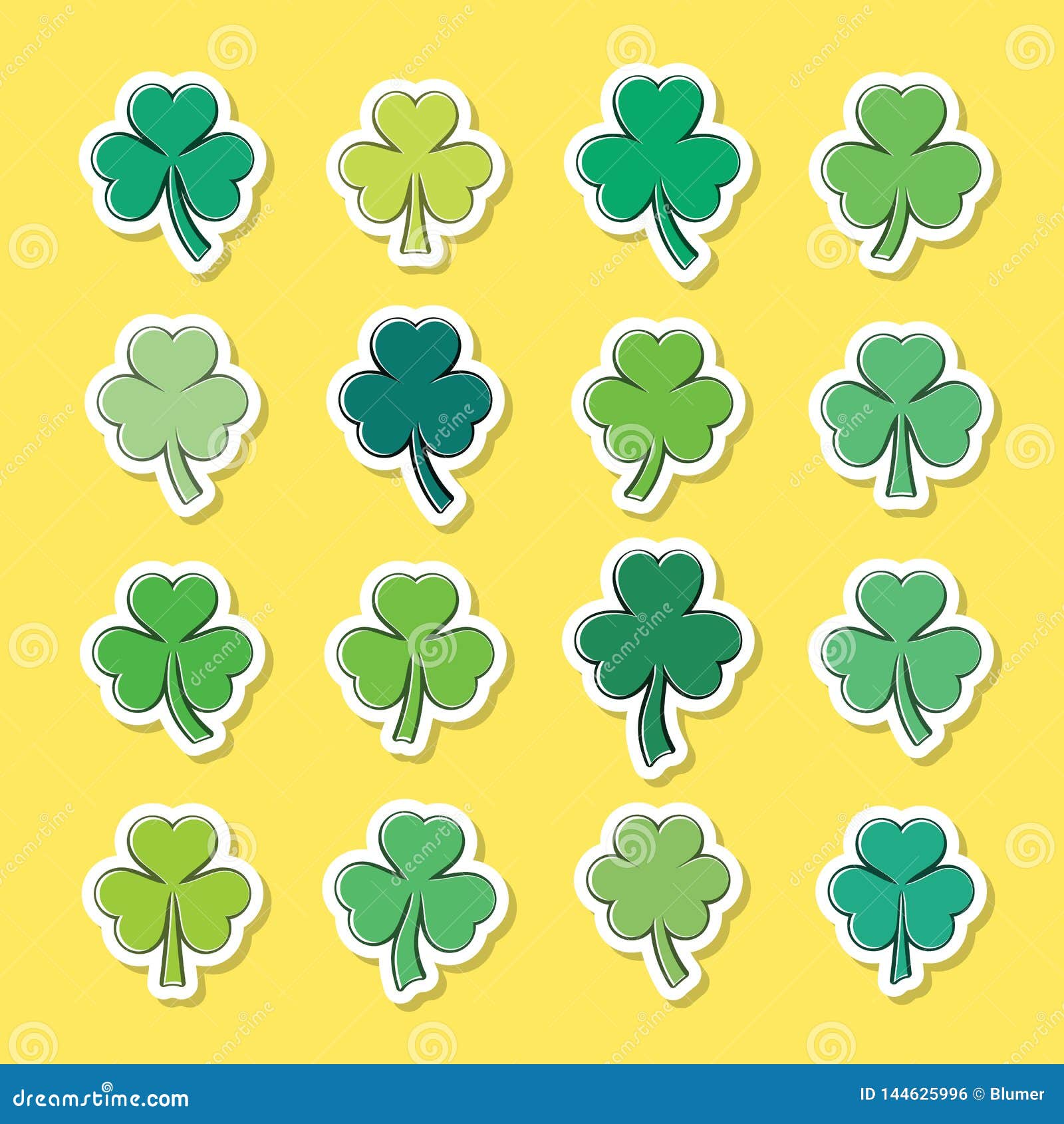 Vector Green Clover Leaves Stickers Set Isolated Stock Vector ...