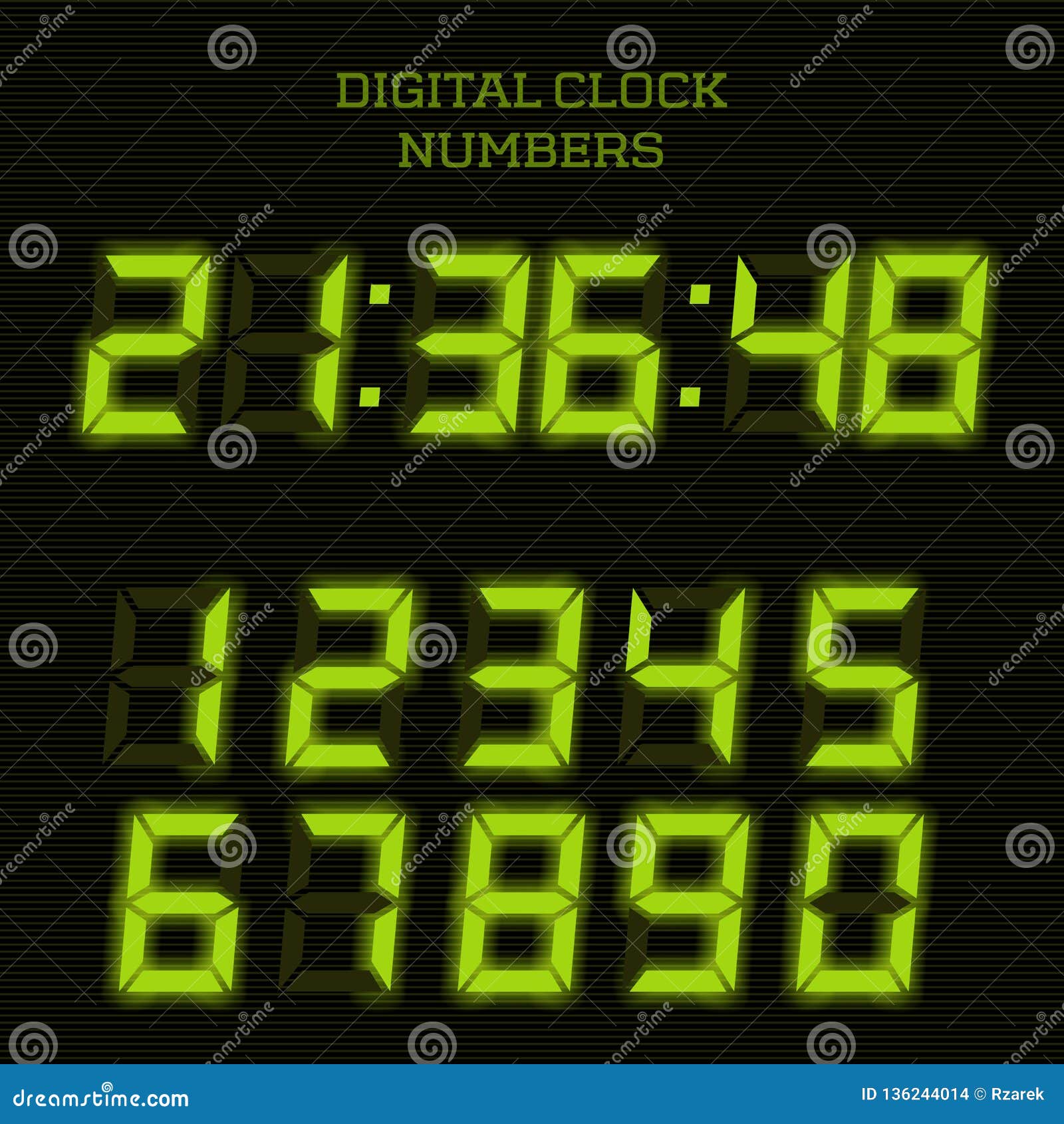 Vector Green Digital Clock Numbers. - Illustration Stock Vector ...