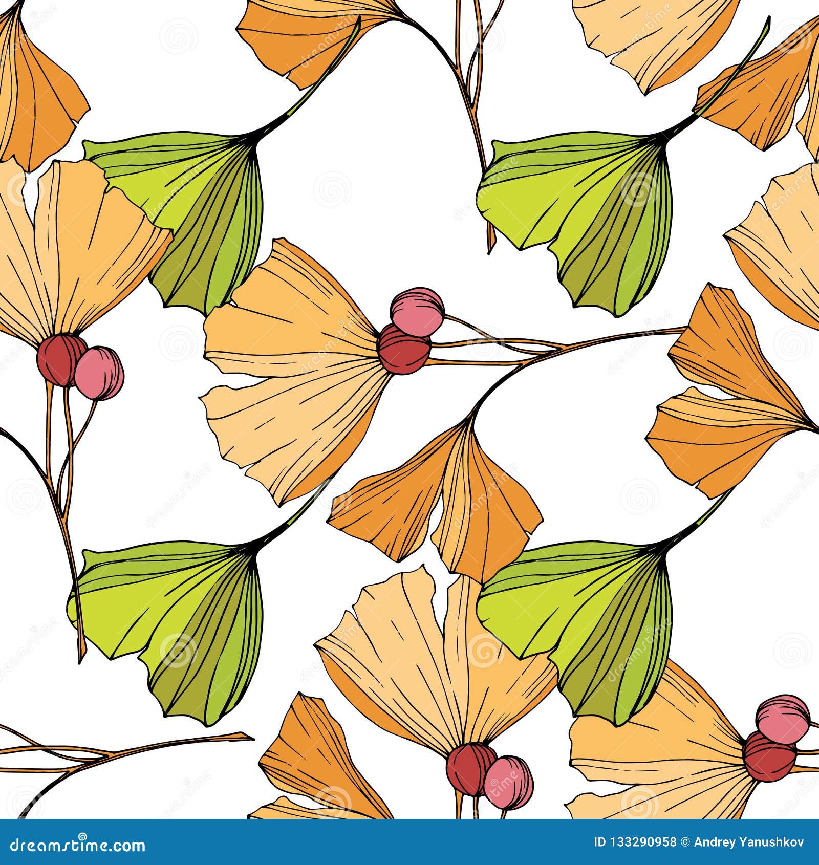 Vector. Green Ginkgo Leaf. Seamless Background Pattern. Fabric ...