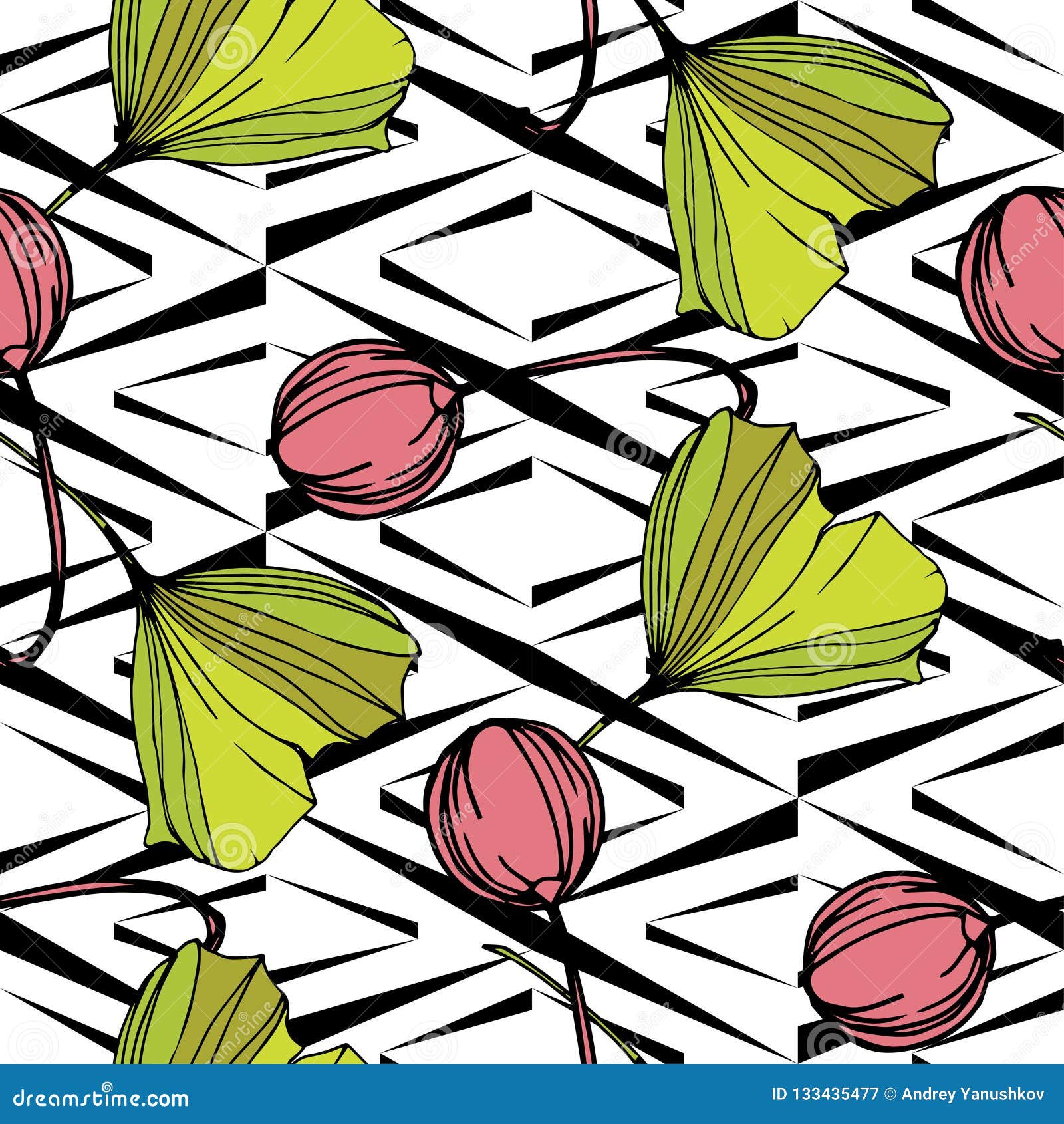 Vector. Green Ginkgo Leaf. Seamless Background Pattern. Fabric ...