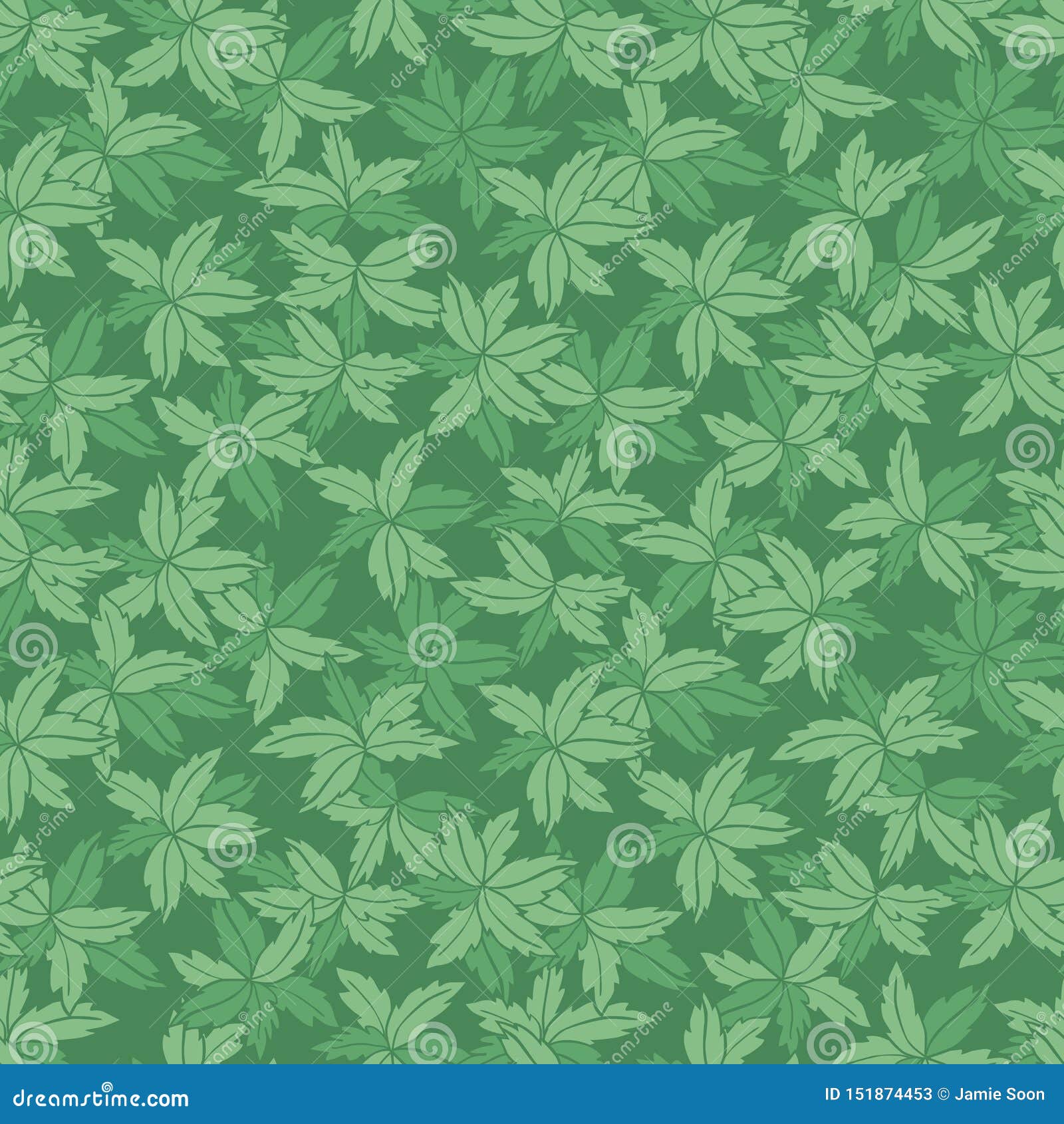 Vector Green Monotone Hand Drawn Leaves Repeat Pattern. Suitable for ...