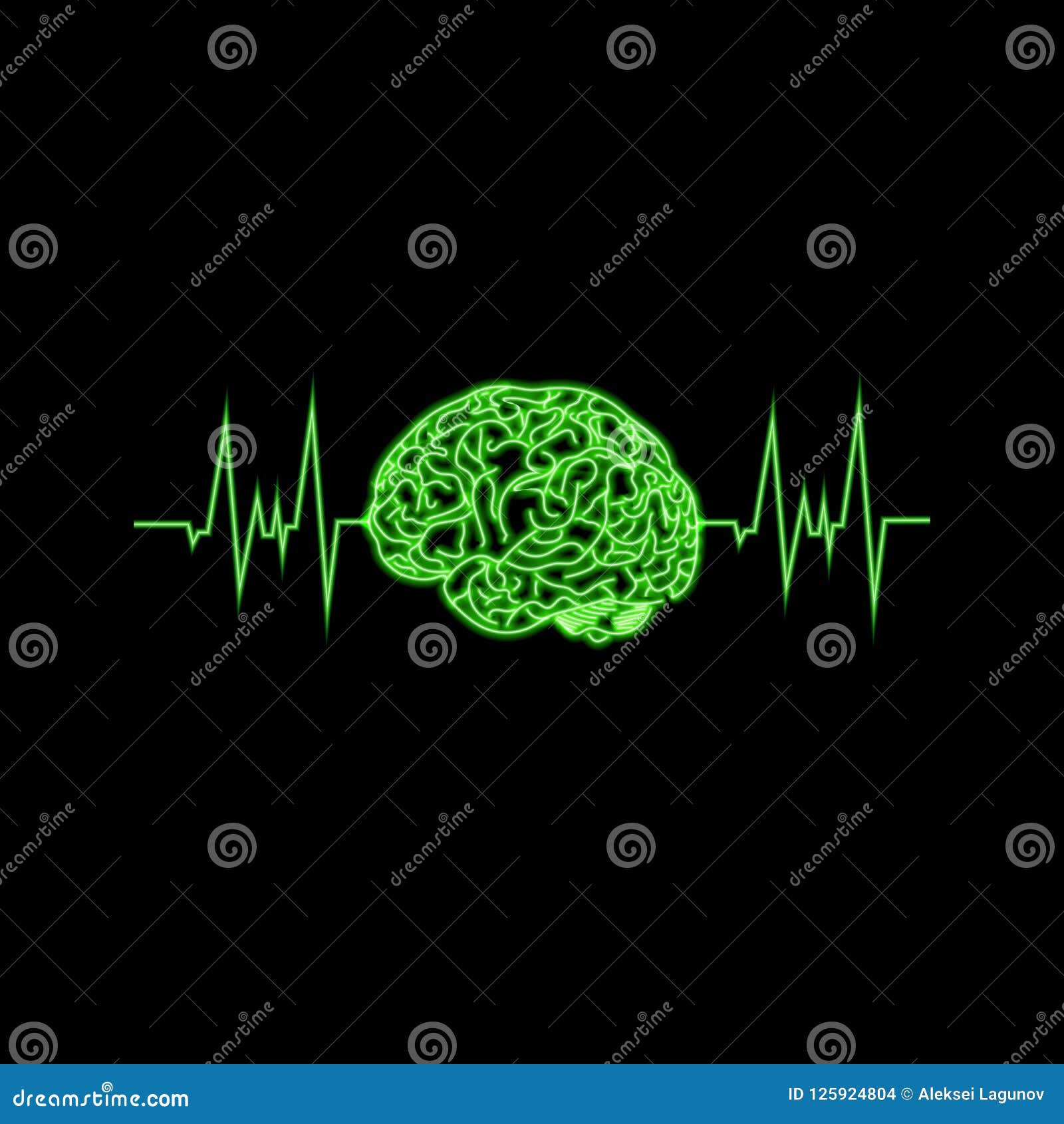 Vector Green Neon Brain with Pulse, Graphic Design Element. Stock ...