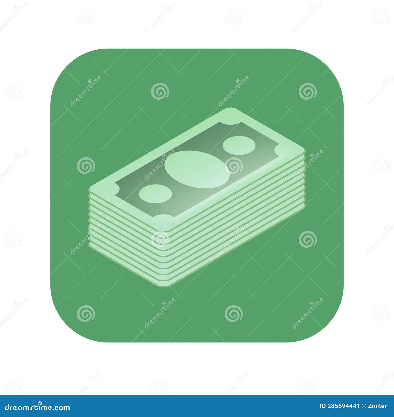 Vector Green Paper Dollars Banknote Stack Isolated on Green Background ...