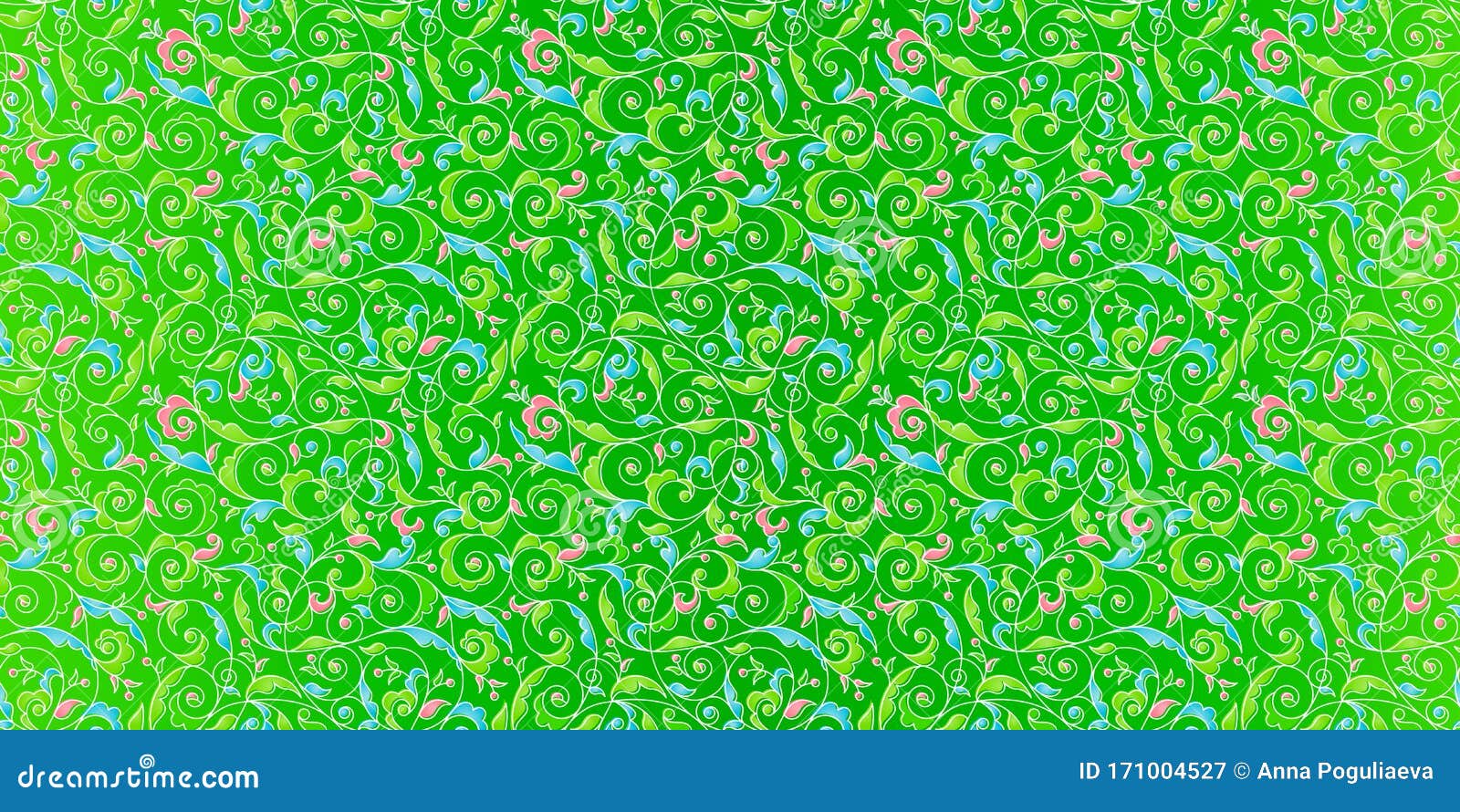 Vector Green Seamless Pattern. Spring Leaves, Flowers Background Stock ...