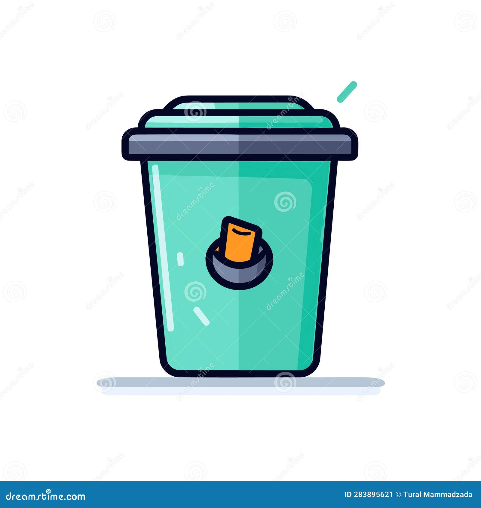 Vector of a Green Trash Can with a Black Lid, a Flat Vector Icon Stock ...