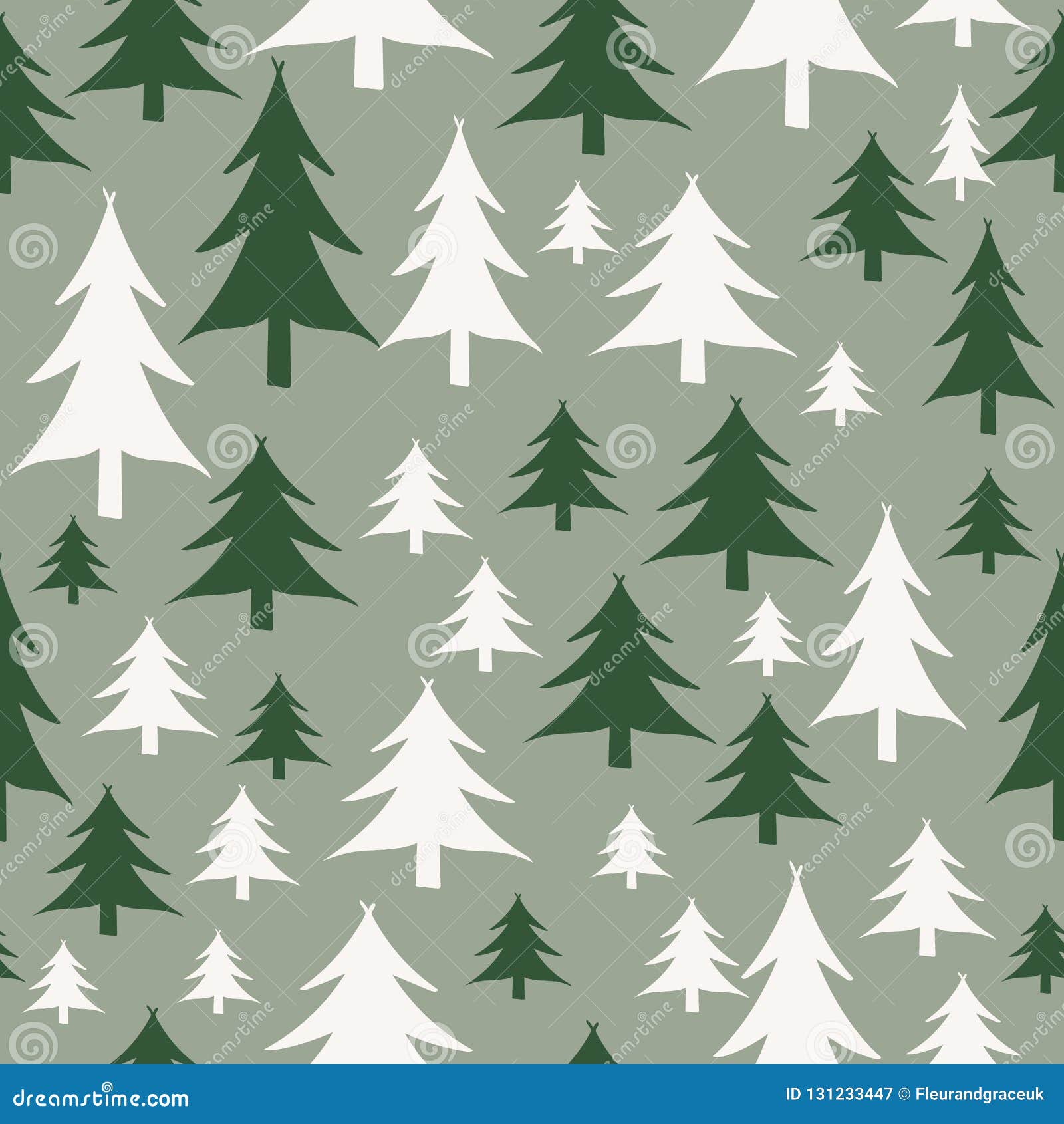 Green and White Christmas Trees Seamless Pattern Stock Vector ...