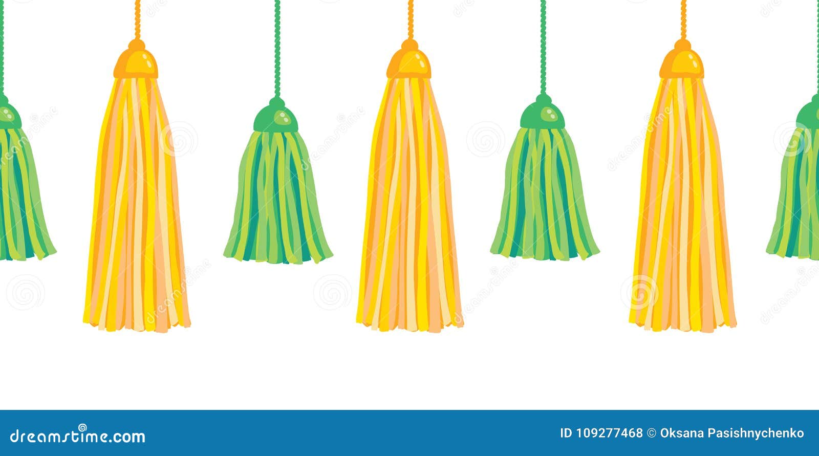 Vector Green Yellow Hanging Decorative Tassels Set with Ropes ...