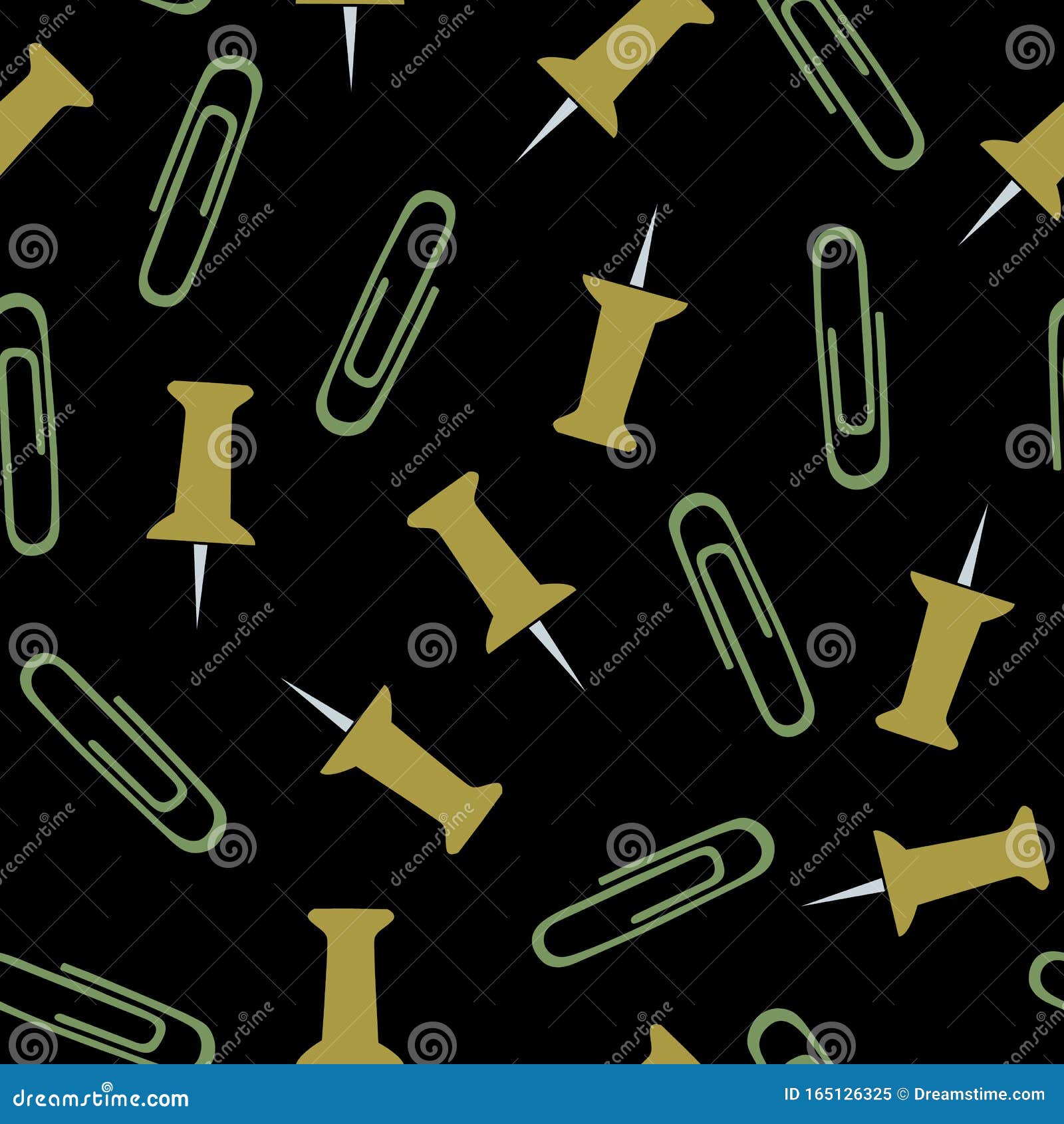 Vector Green and Yellow Tacks and Paper Clips on Black Background ...