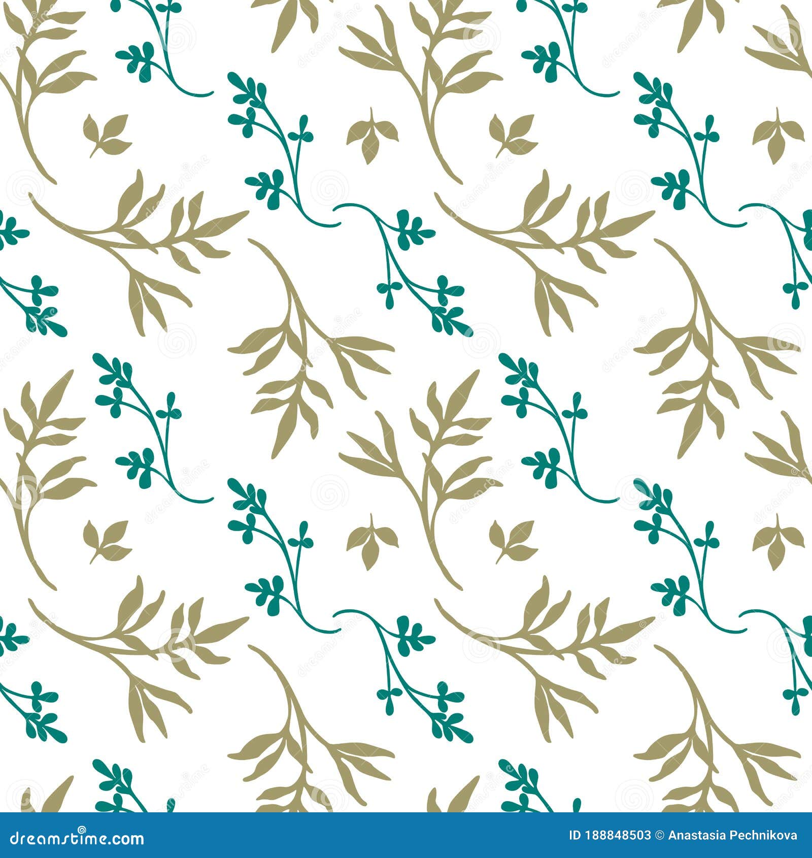 Vector Greenery Pattern on White Background. Stock Vector ...