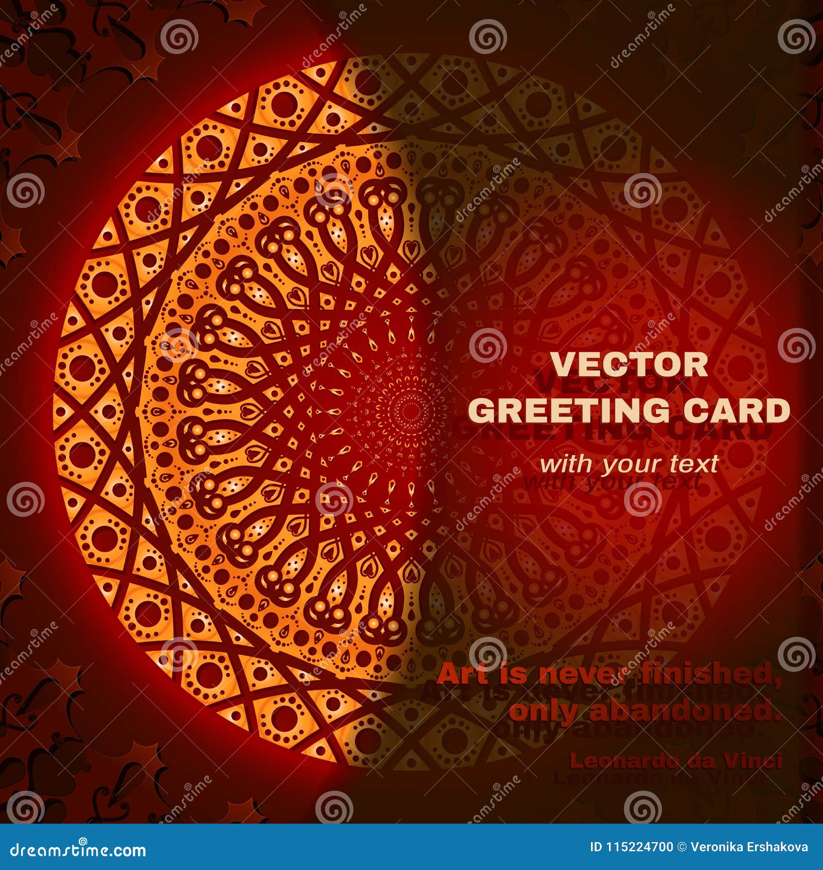 Vector Greeting Card with Round Pattern in Red Stock Vector ...