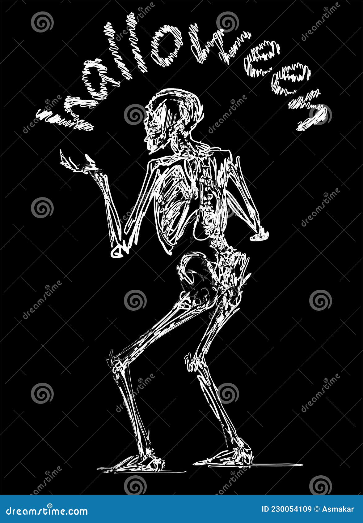 Vector Greeting Card with Sketch Human Skeleton and Text Halloween ...