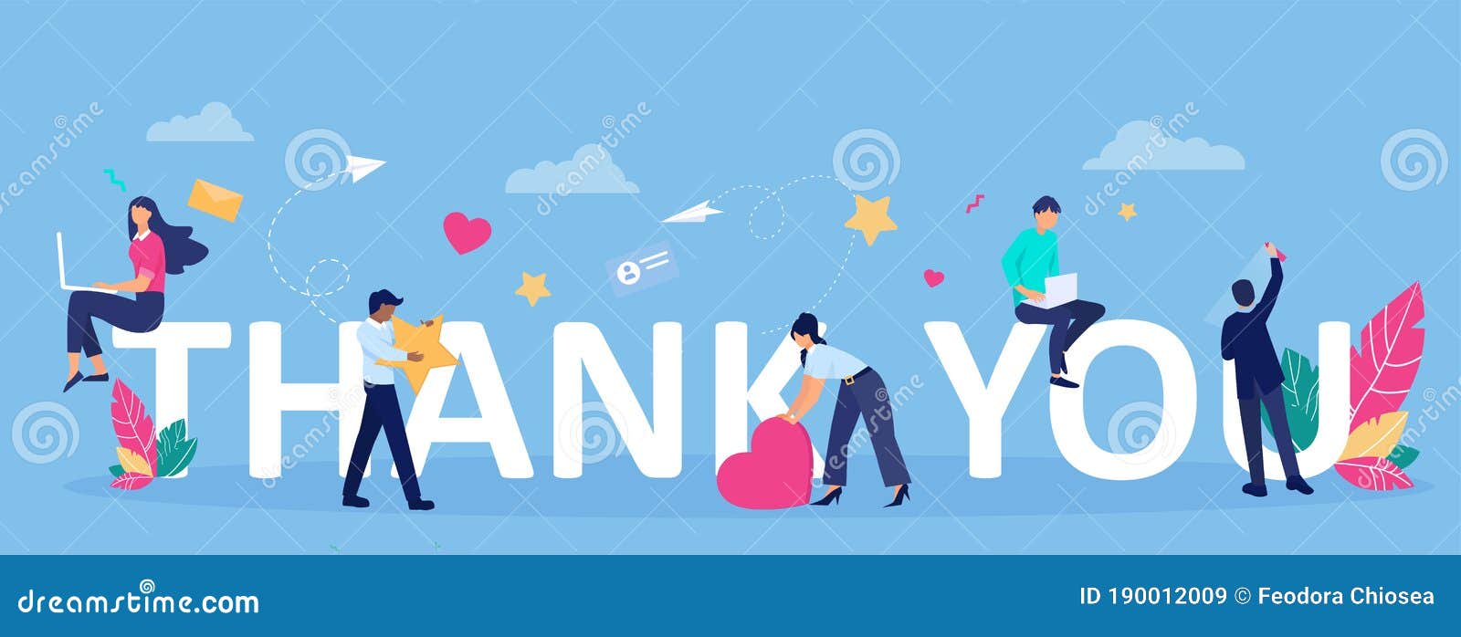 Vector Greeting Card with Thank You Message and Happy People Stock ...