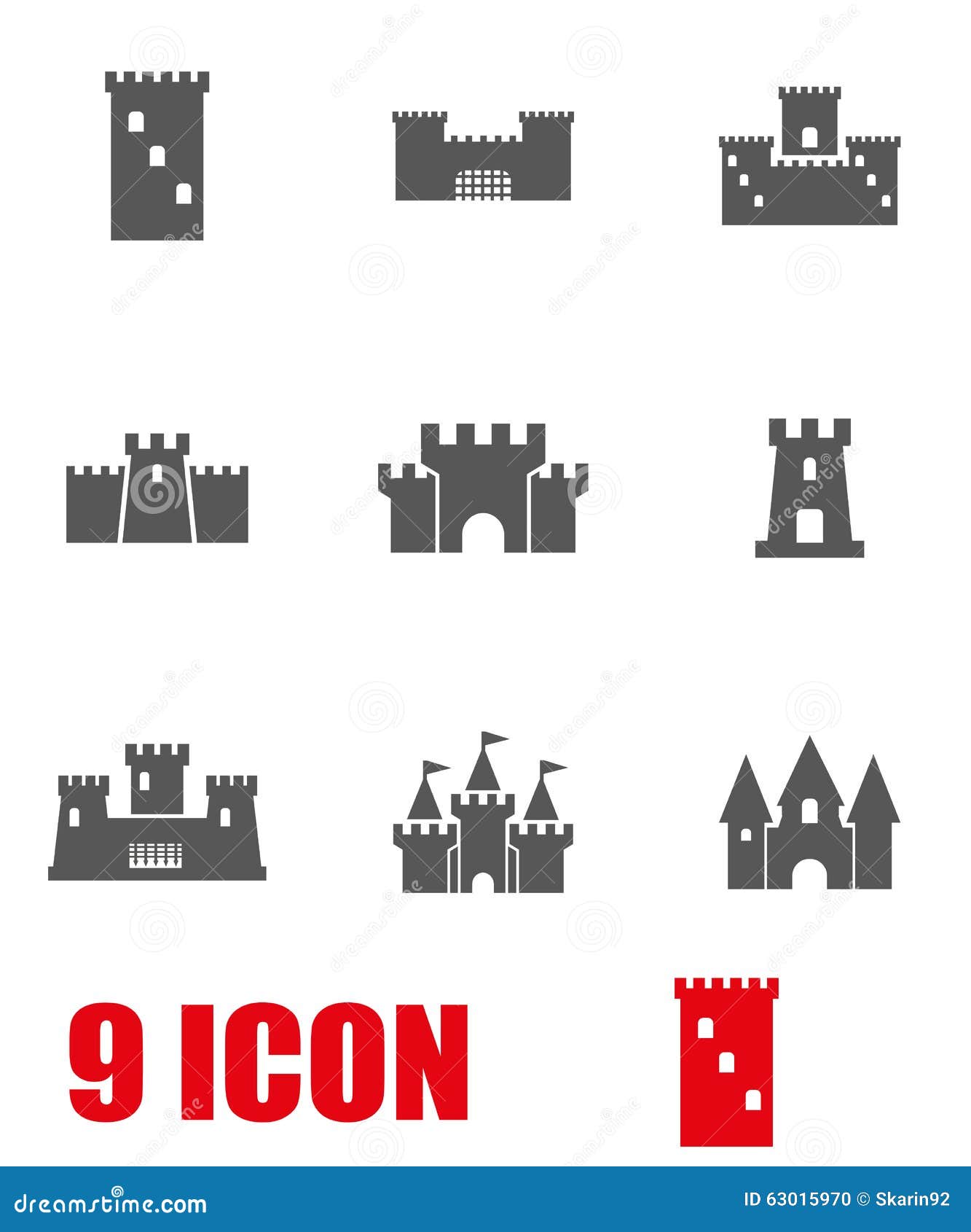Vector Grey Castle Icon Set Stock Illustration - Illustration of ...