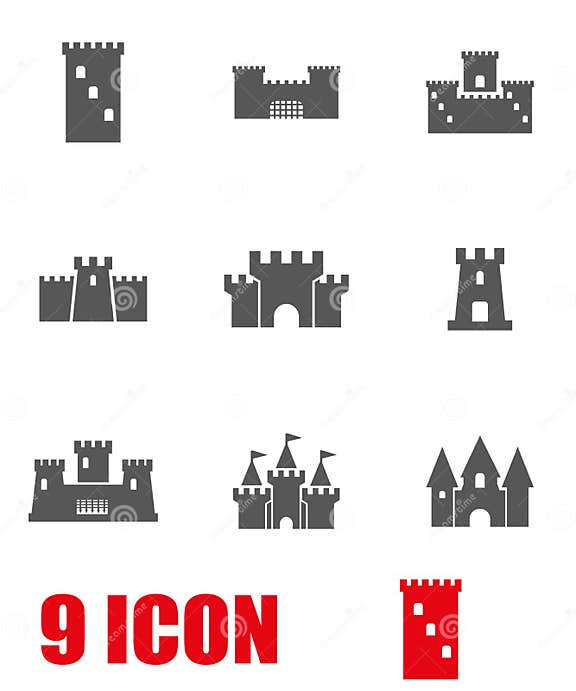 Vector Grey Castle Icon Set Stock Illustration - Illustration of ...
