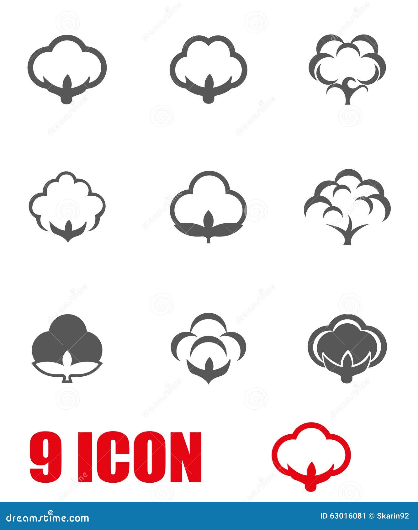 Vector Grey Cotton Icon Set Stock Illustration - Illustration of cotton, grey: 63016081