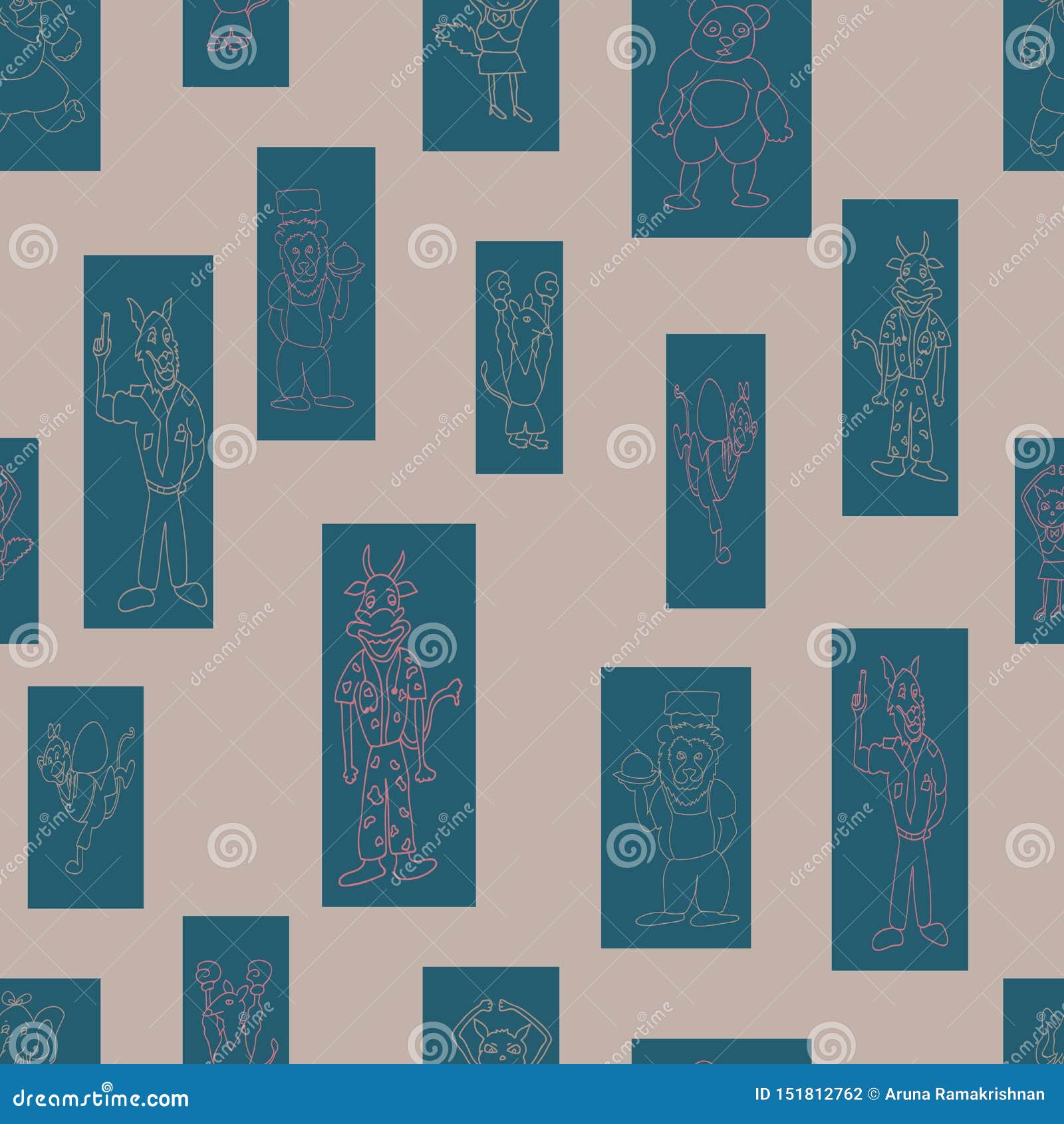 Vector Grey Rectangle Anthromorphic Characters Repeat Pattern ...