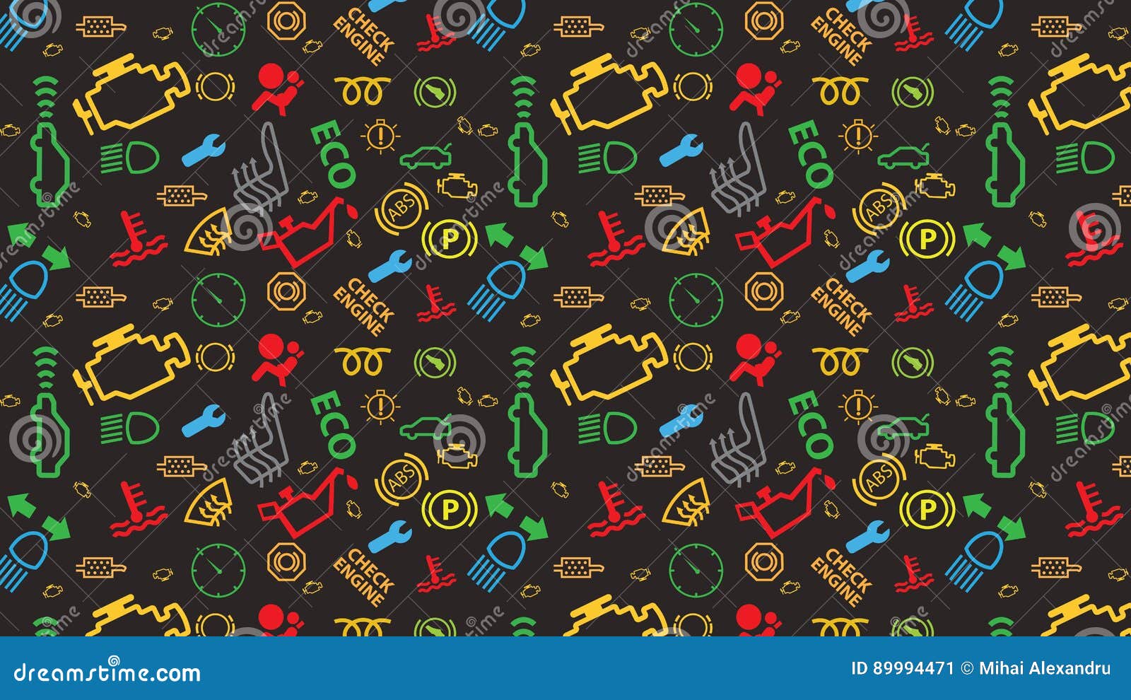 Vector Grey Seamless Pattern. Car Dashboard Icons Texture. Repeating ...