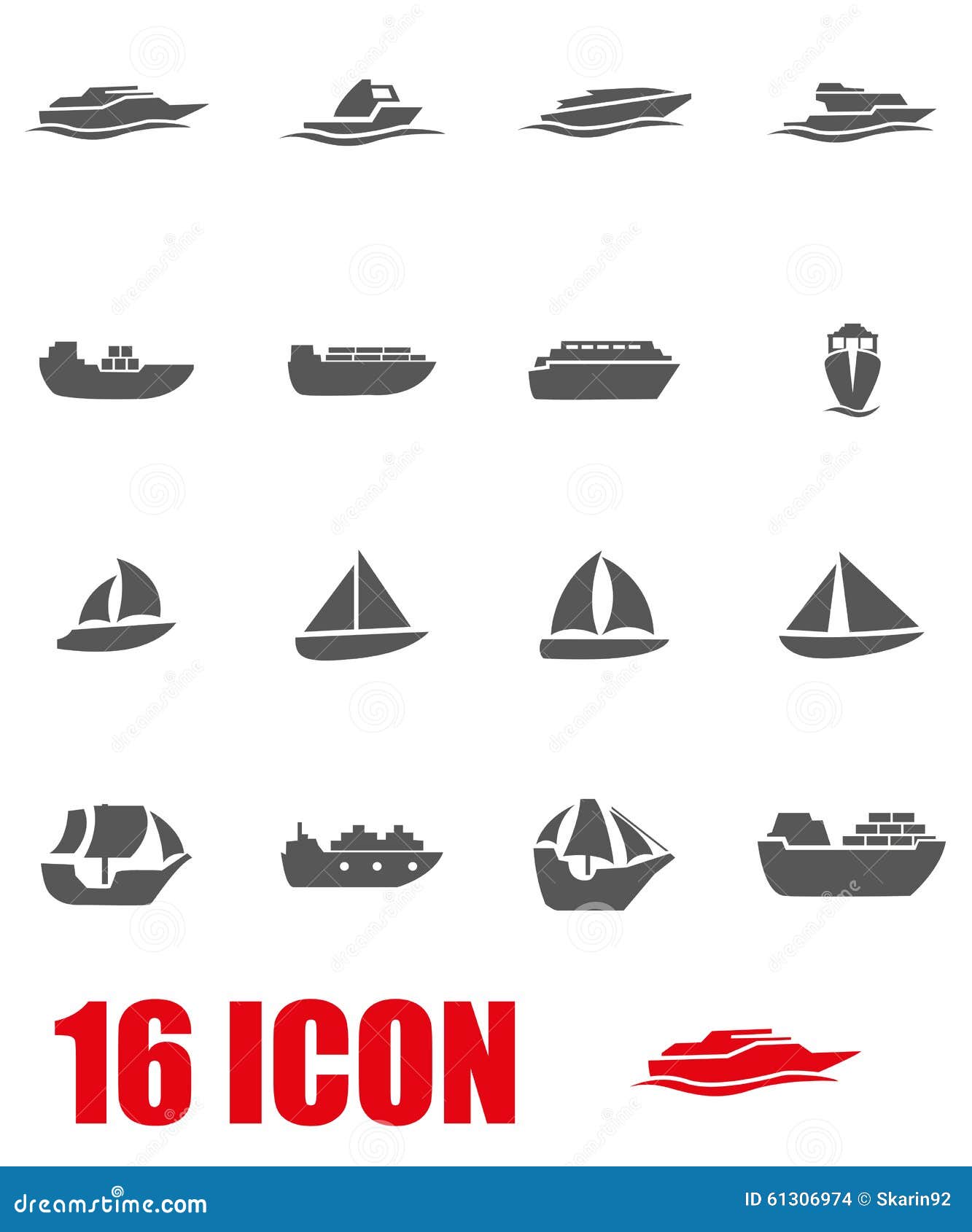 Vector Grey Ship and Boat Icon Set Stock Illustration - Illustration of ...