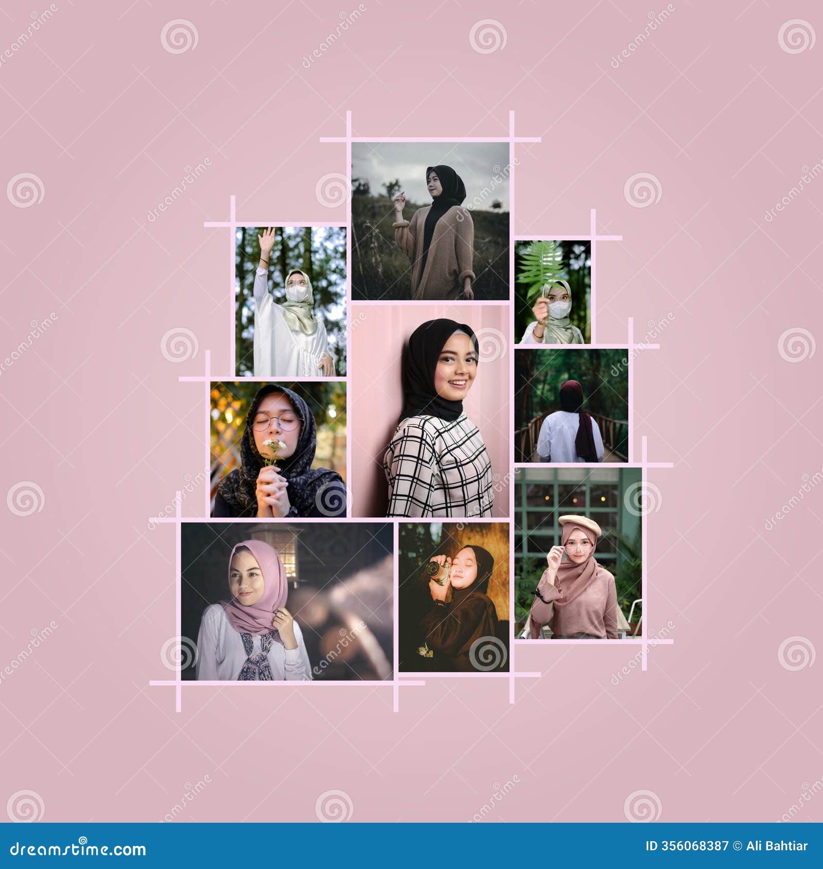 Vector Grid Collage Featuring Pastel-colored Frames Ideal for Creating Soft and Elegant Photo ...