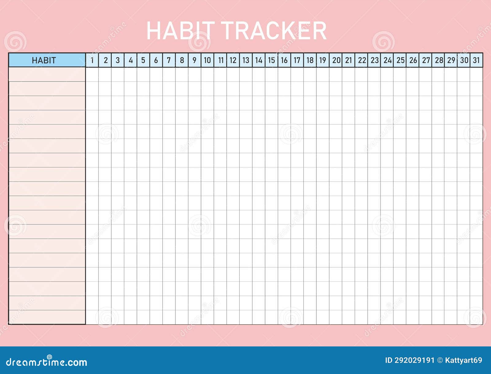 Vector Grid Habit Tracker Per Month. Stock Vector - Illustration of ...